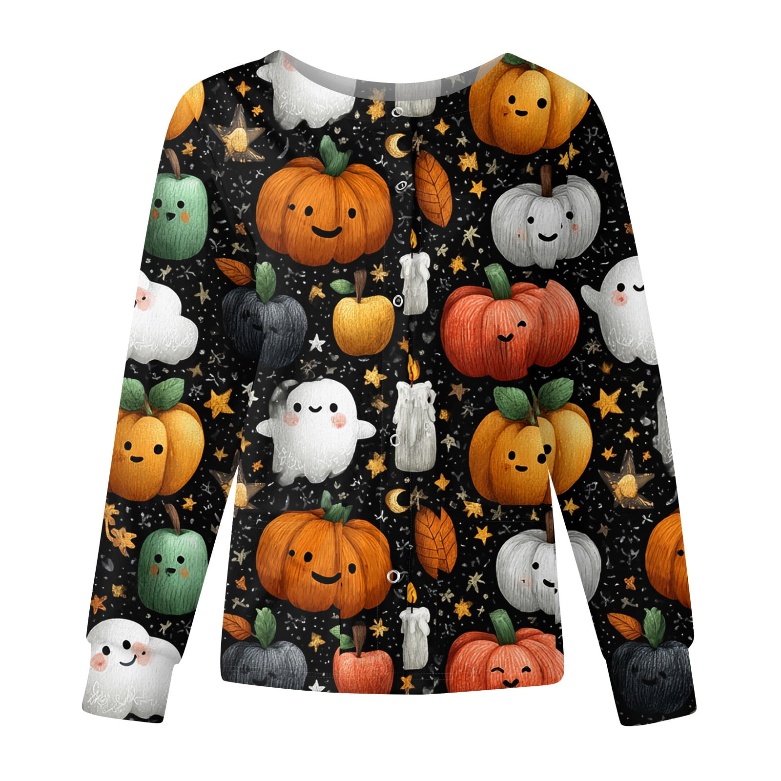 Homozy Thanksgiving Halloween Scrub Jackets for Women Long Sleeve Plus ...