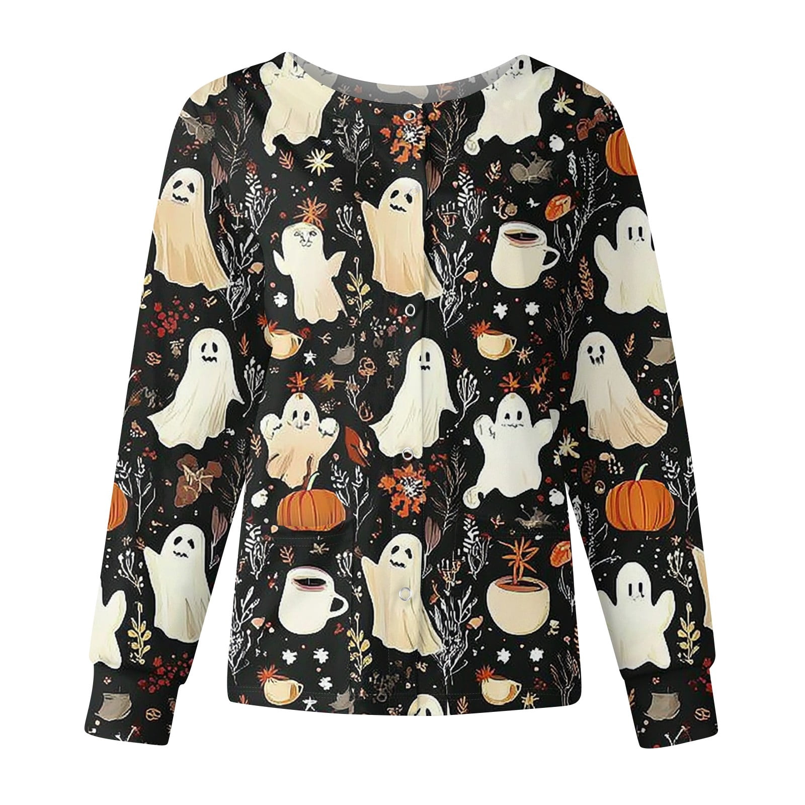 Homozy Thanksgiving Halloween Scrub Jackets for Women Long Sleeve Plus ...