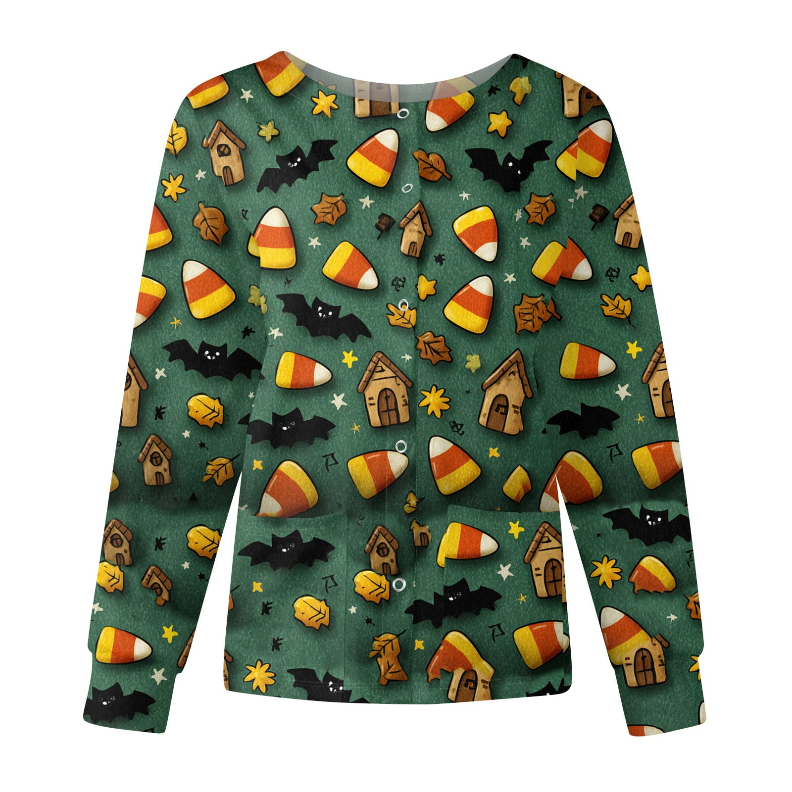 Homozy Women Halloween Scrub Jacket Long Sleeve Plus Size Print Scrub ...