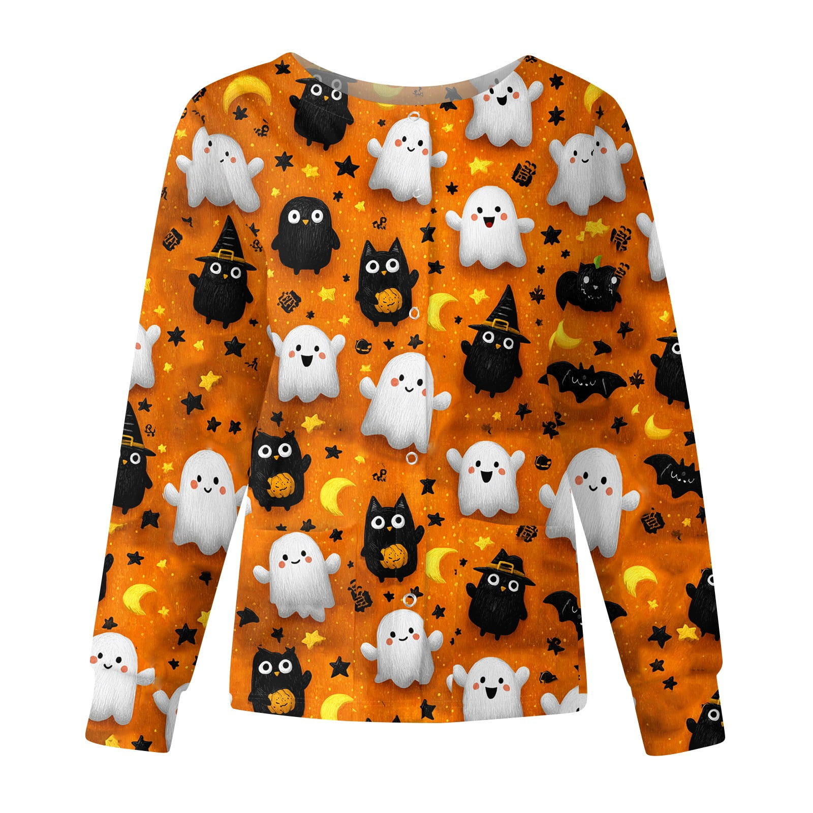Homozy Women Halloween Scrub Jacket Long Sleeve Plus Size Print Scrub ...