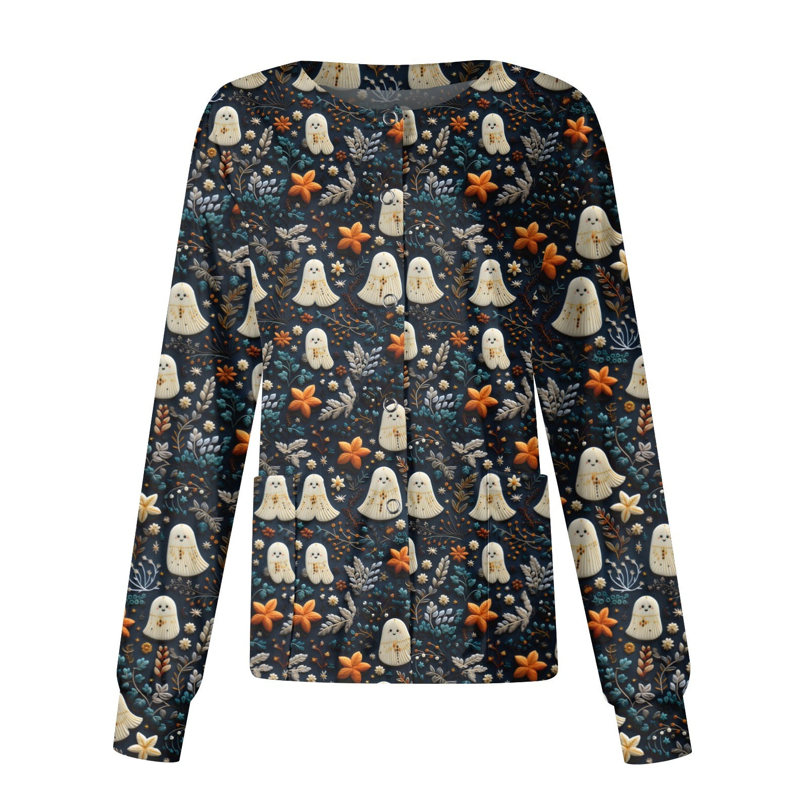 Homozy Womens Halloween Scrub Jacket Long Sleeve Plus Size Print Scrub ...