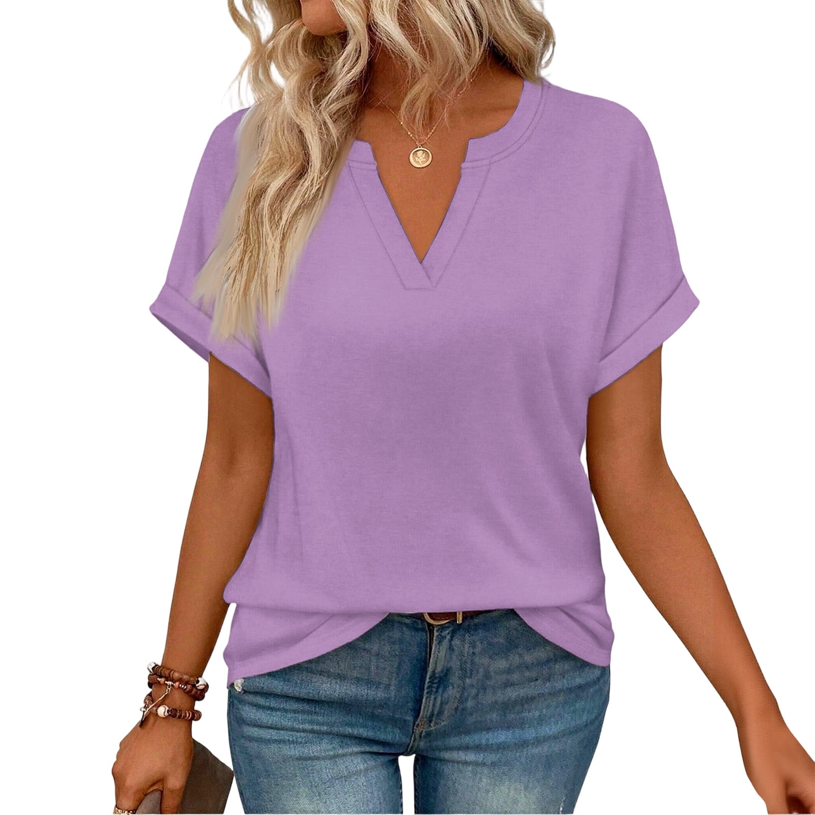 Homozy Womens Tops Summer V Neck Shirts for Women Short Sleeve Loose ...