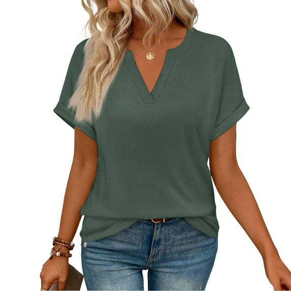 Homozy Womens Tops Summer V Neck Women Short Sleeve Shirt Loose Fit ...