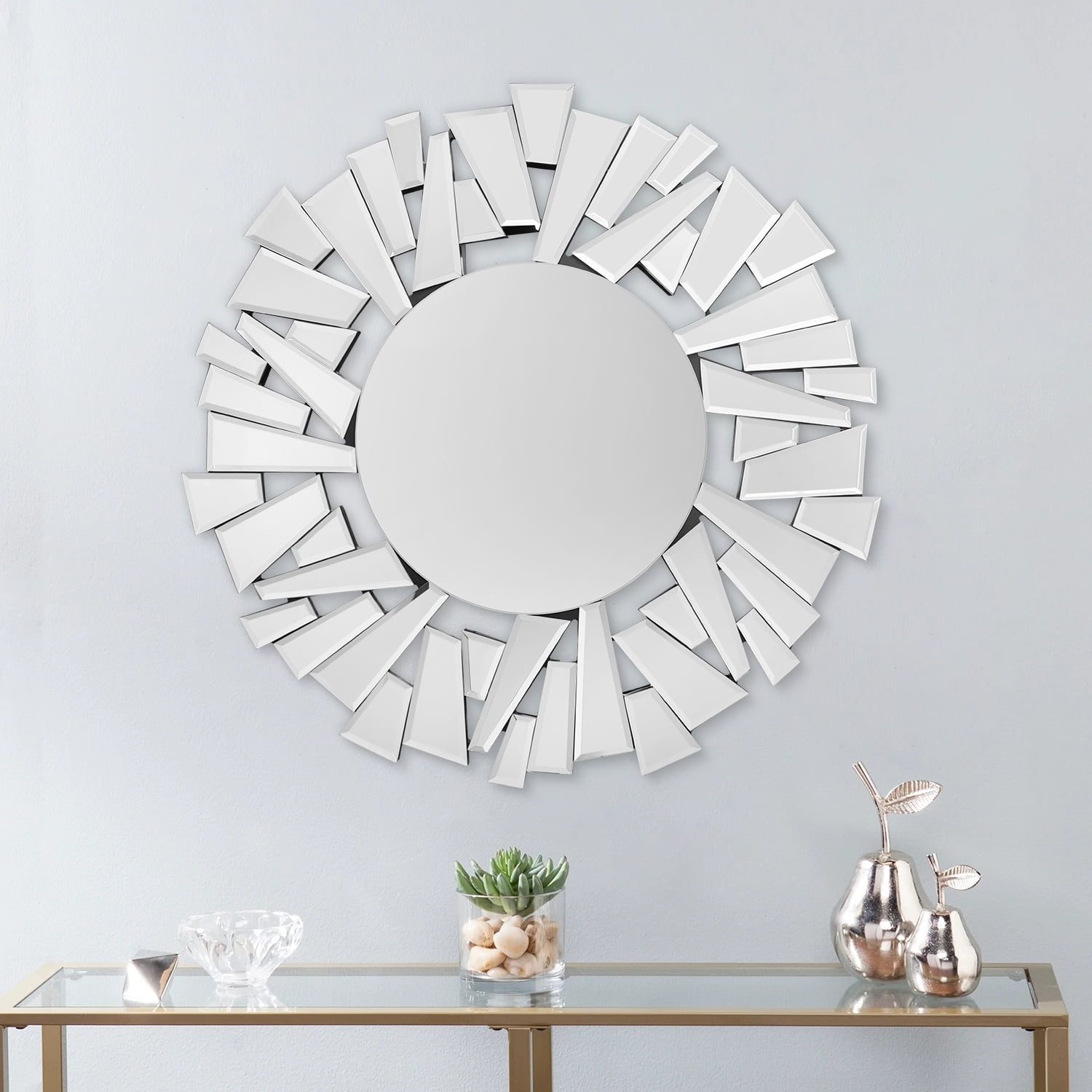 Hompen Sunburst Round Frameless Beveled Wall Mirror 31.5 inch - Walmart.com
