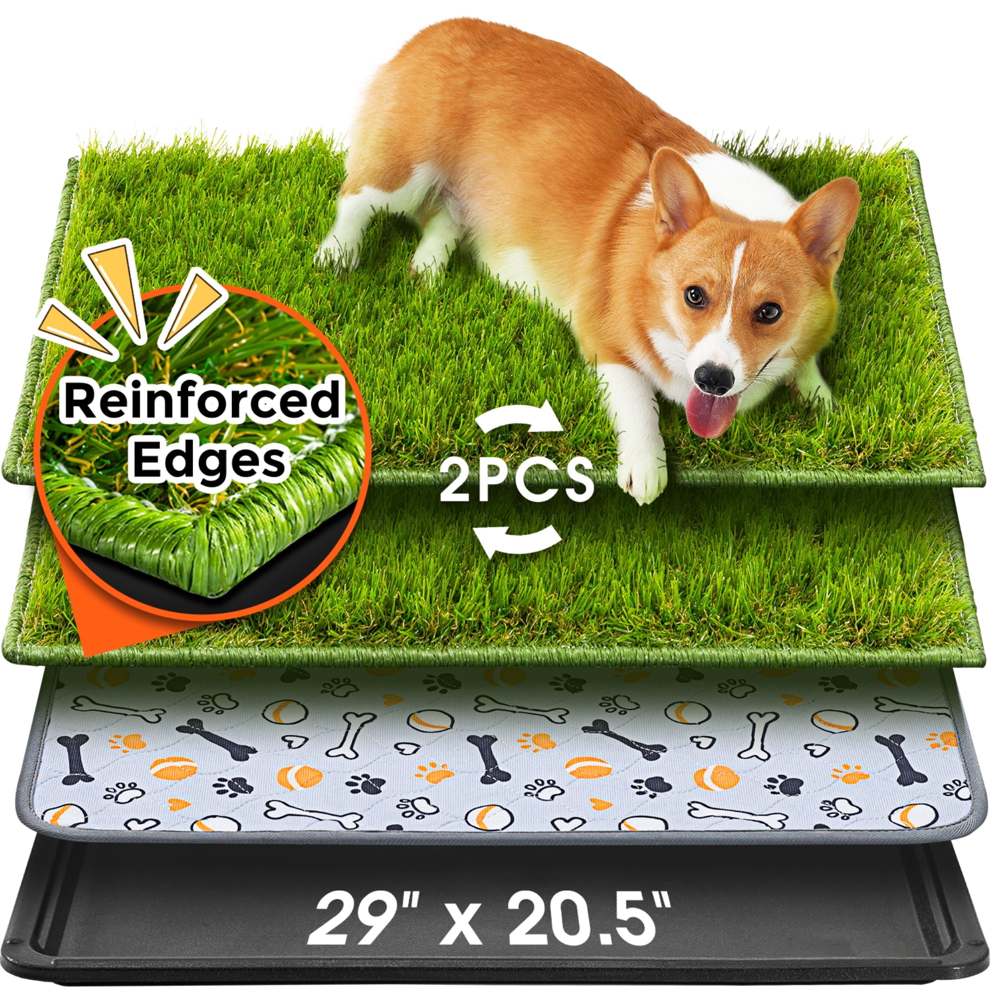 Hompet Dog Grass Pad with Tray Large, 29"x20.5", 2 Reusable Artificial ...