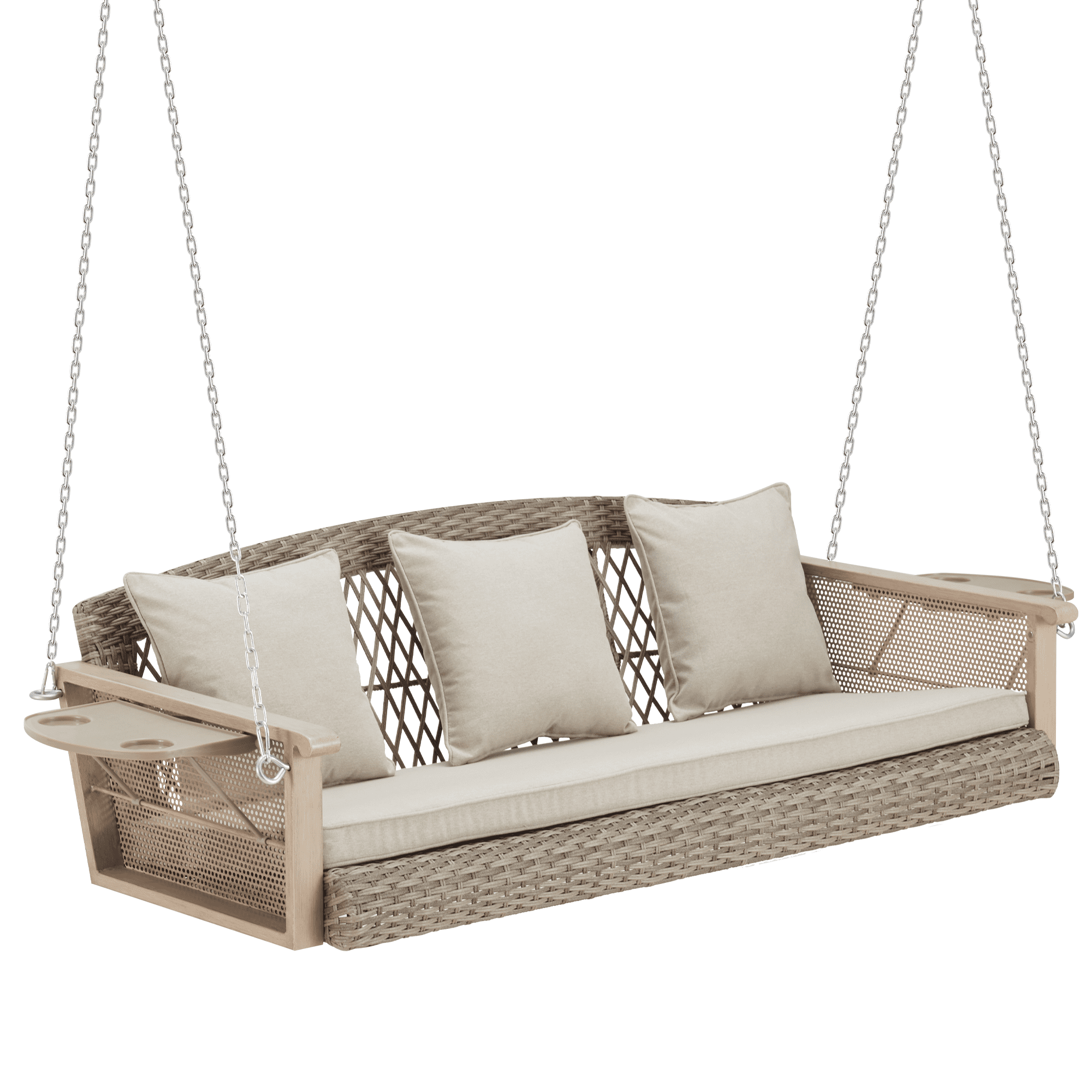 Homrest 3-Person Porch Swing 55in Wicker Hanging Swing Bench with ...