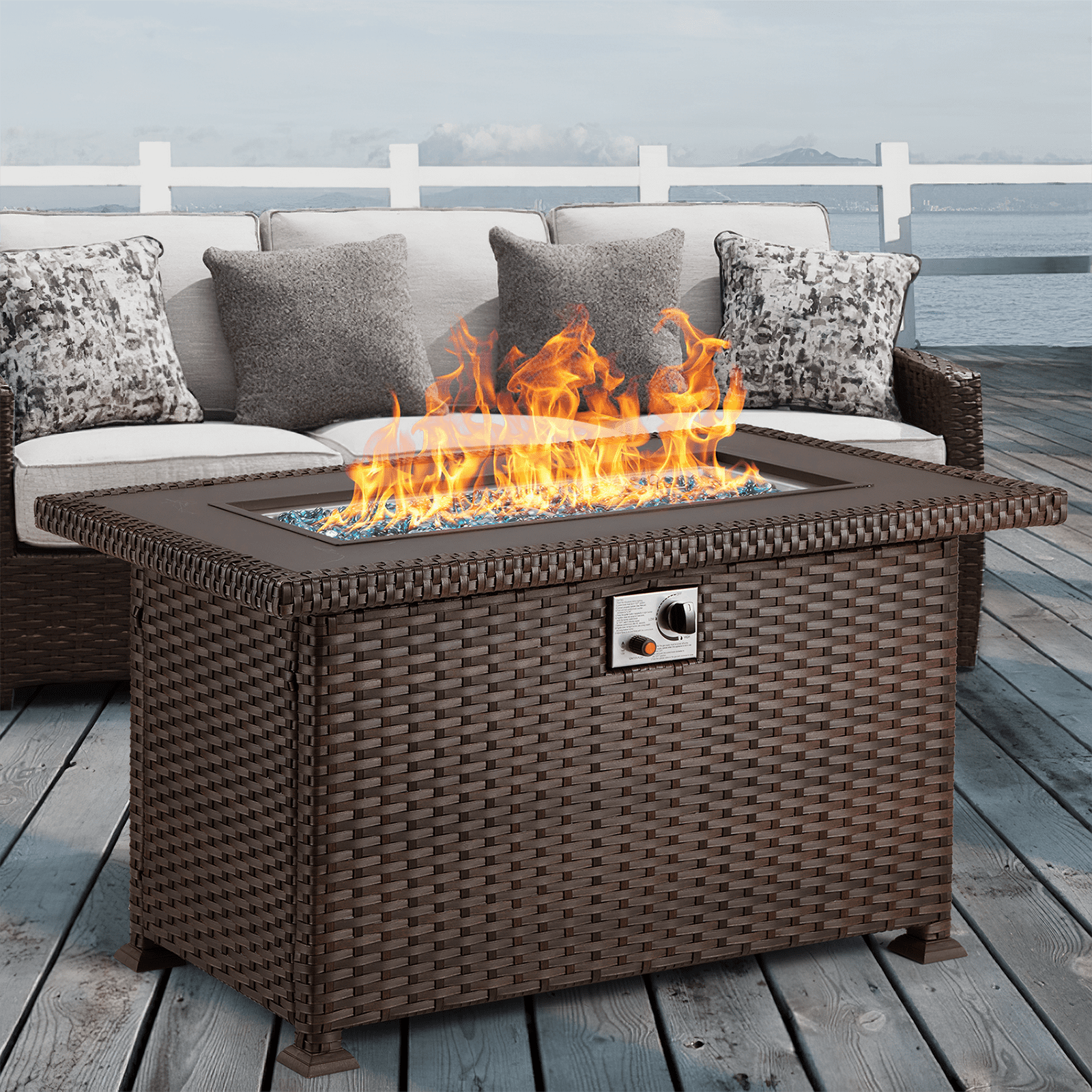 Homrest 44" Propane Fire Pit Table 50,000Btu Auto-Ignition Dark Brown ...