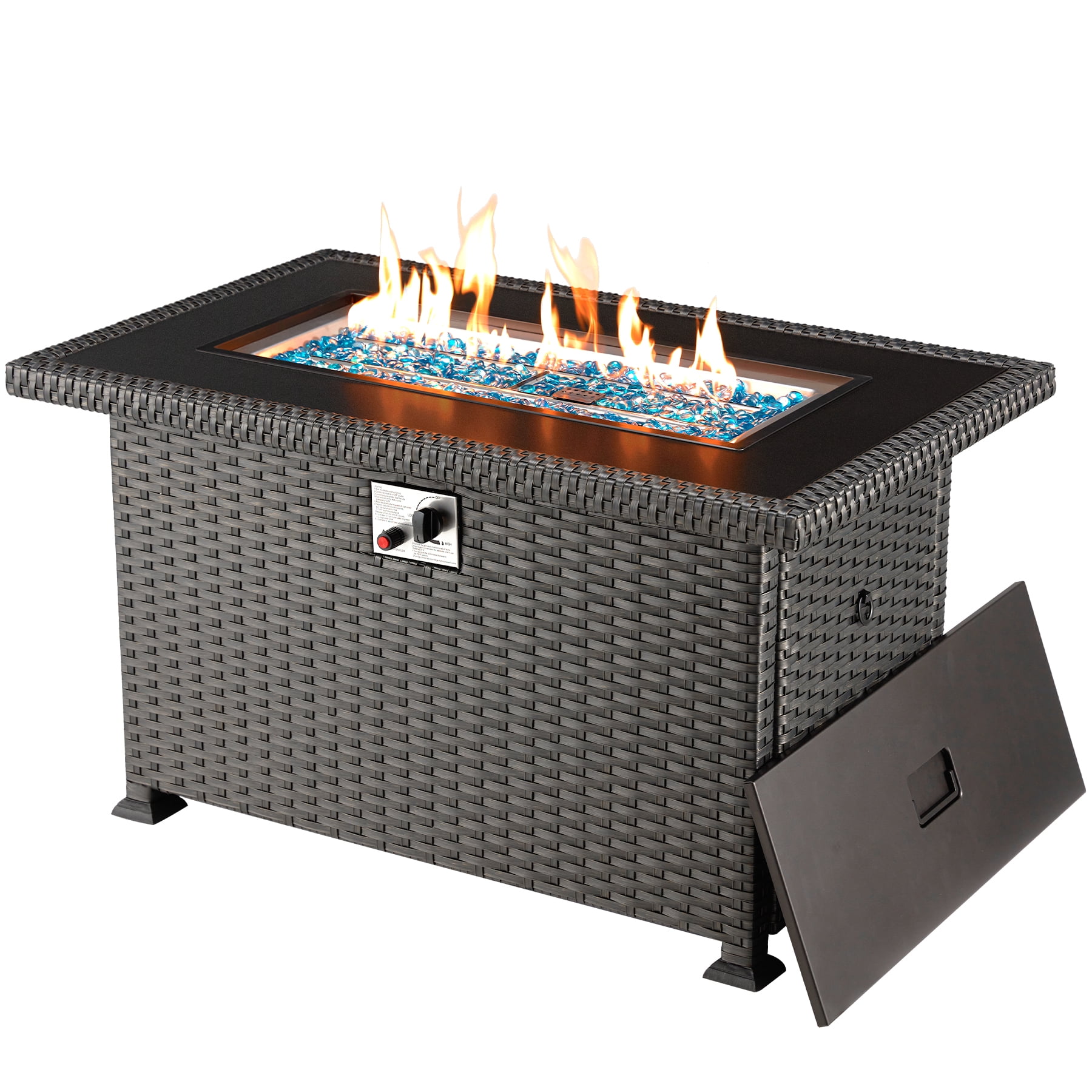 Homrest 44" Propane Fire Pit Table 50,000Btu Auto-Ignition Dark Brown ...