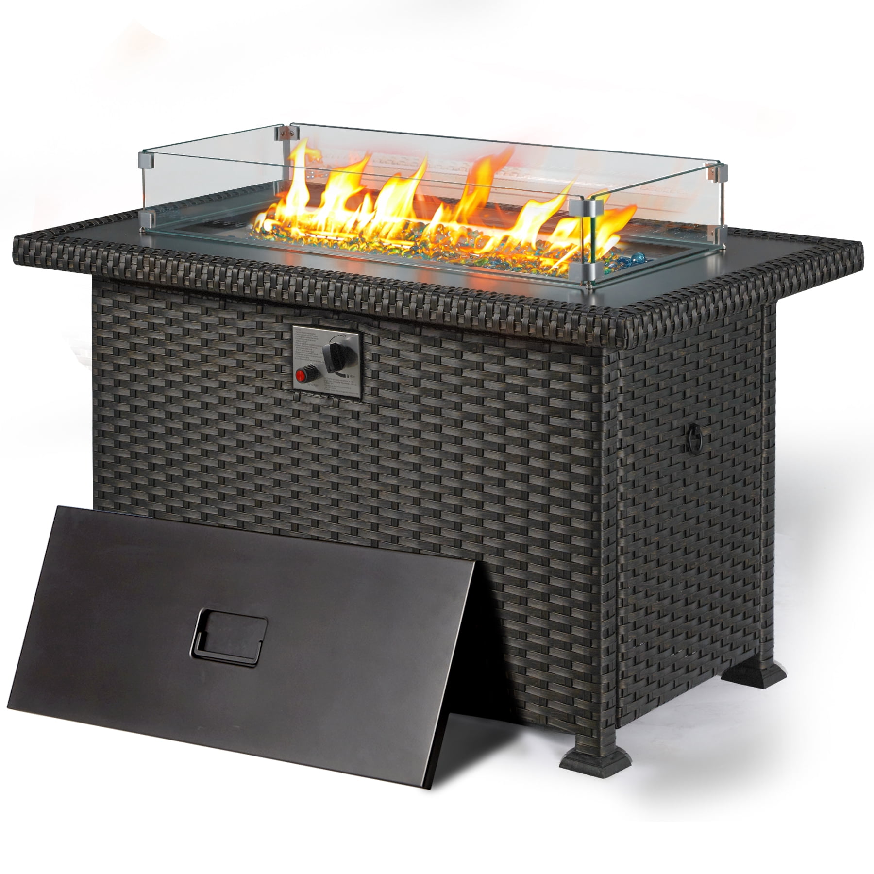 "Homrest Outdoor Patio Porch Fire Pit Table, 44"", Propane, Dark Brown ...