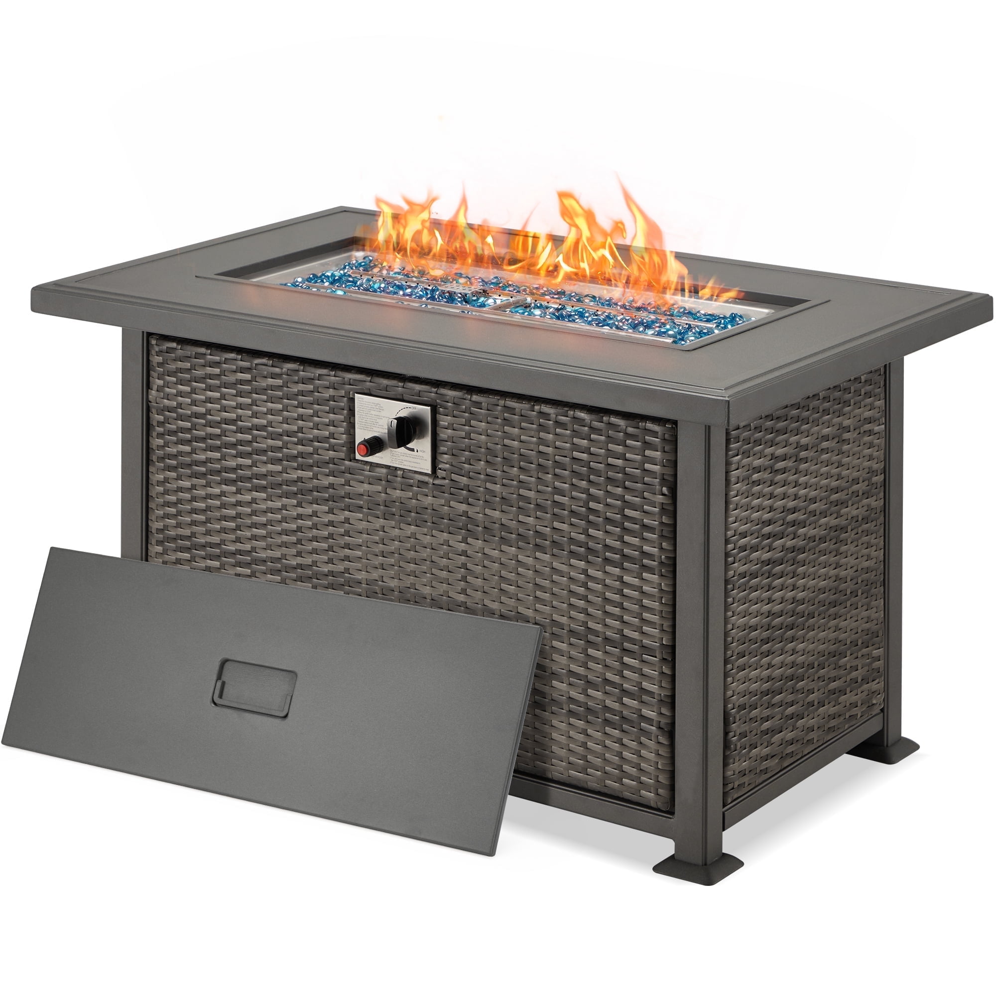 Homrest 50-in L Rattan Propane Pit Firetable, 50,000 BTU, Aluminum Hand ...