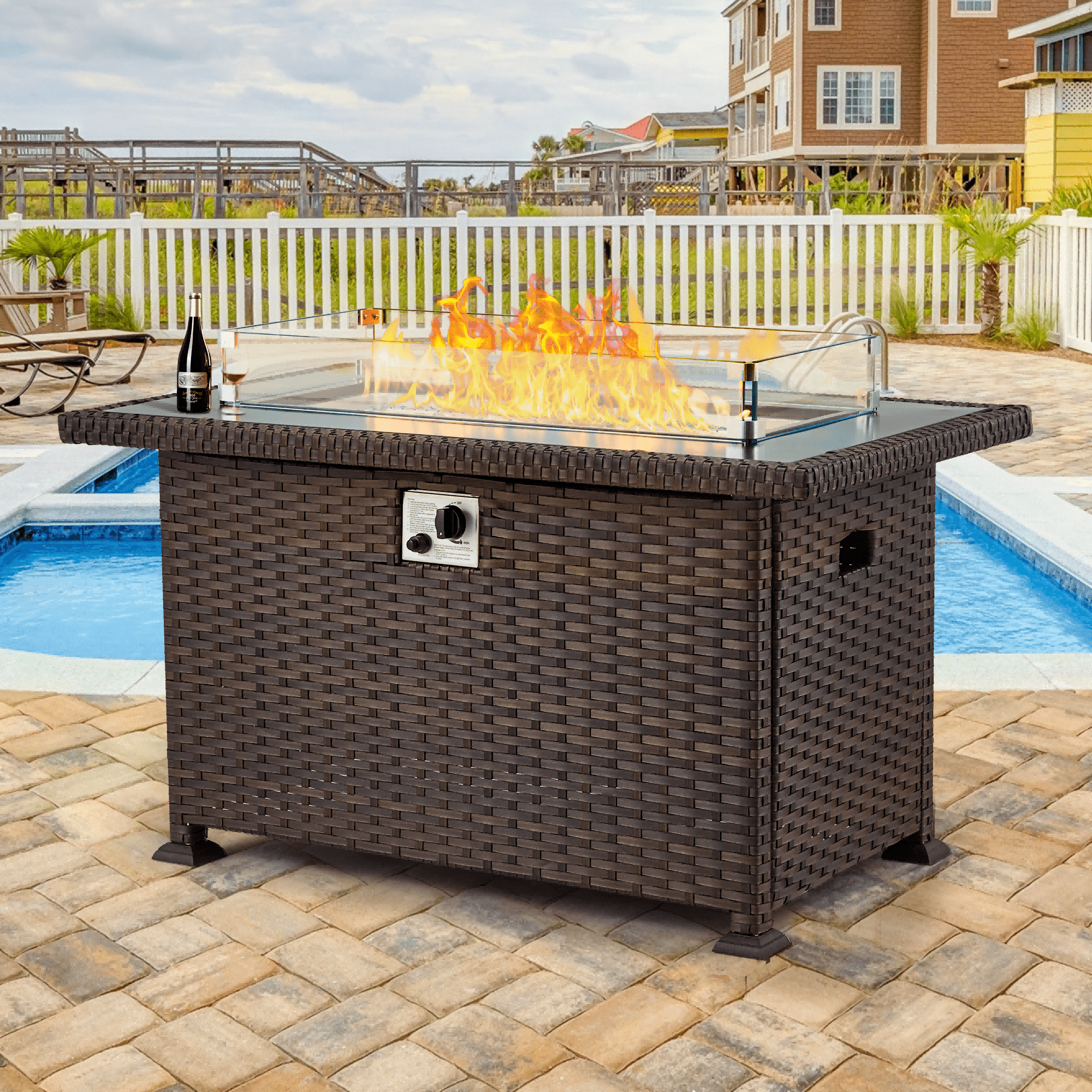 Homrest 50in Propane Fire Pit Table, 50,000 BTU, Dark Brown Finish ...