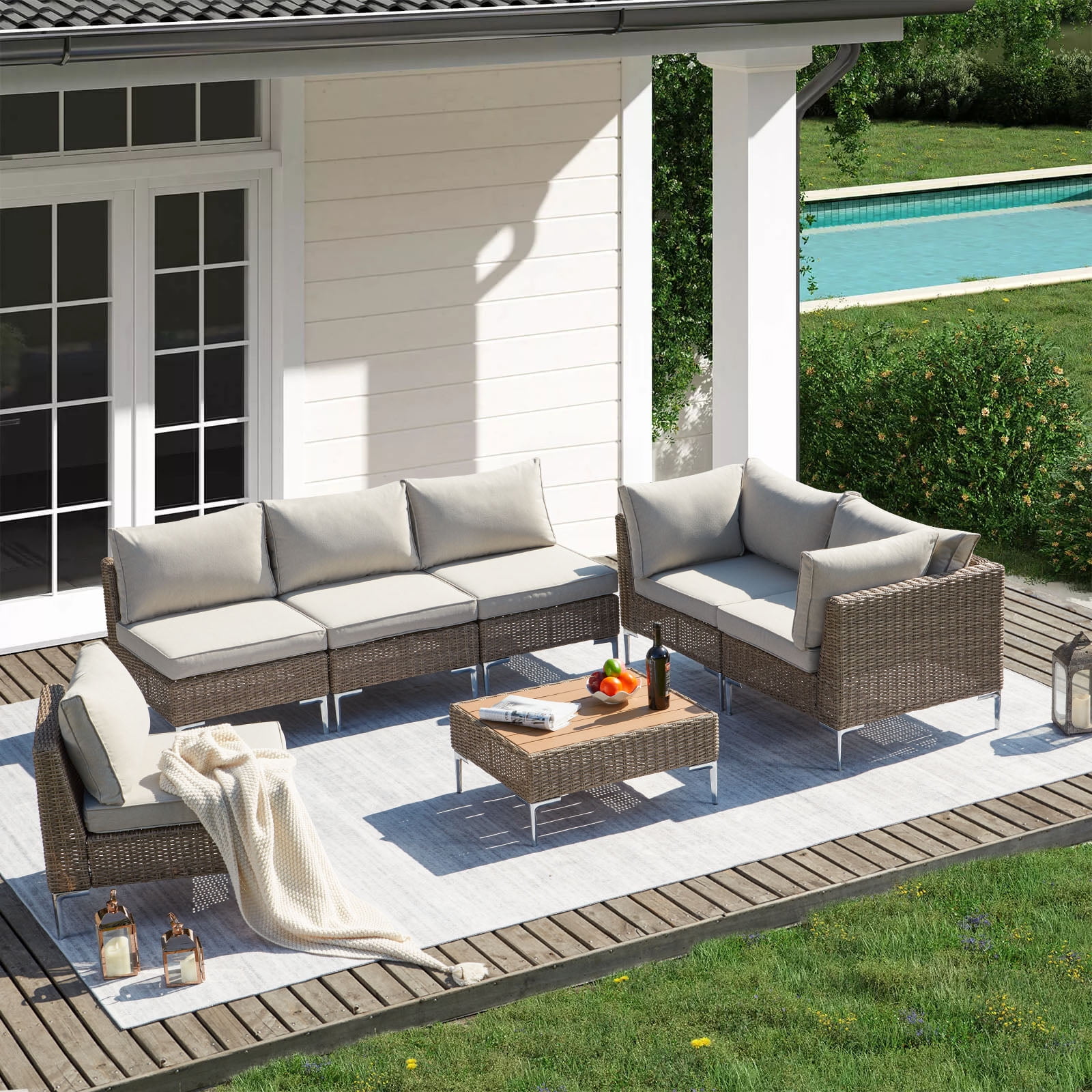 Homrest 7-Piece Outdoor Sectional Sofa, PE Rattan Wicker Set with ...