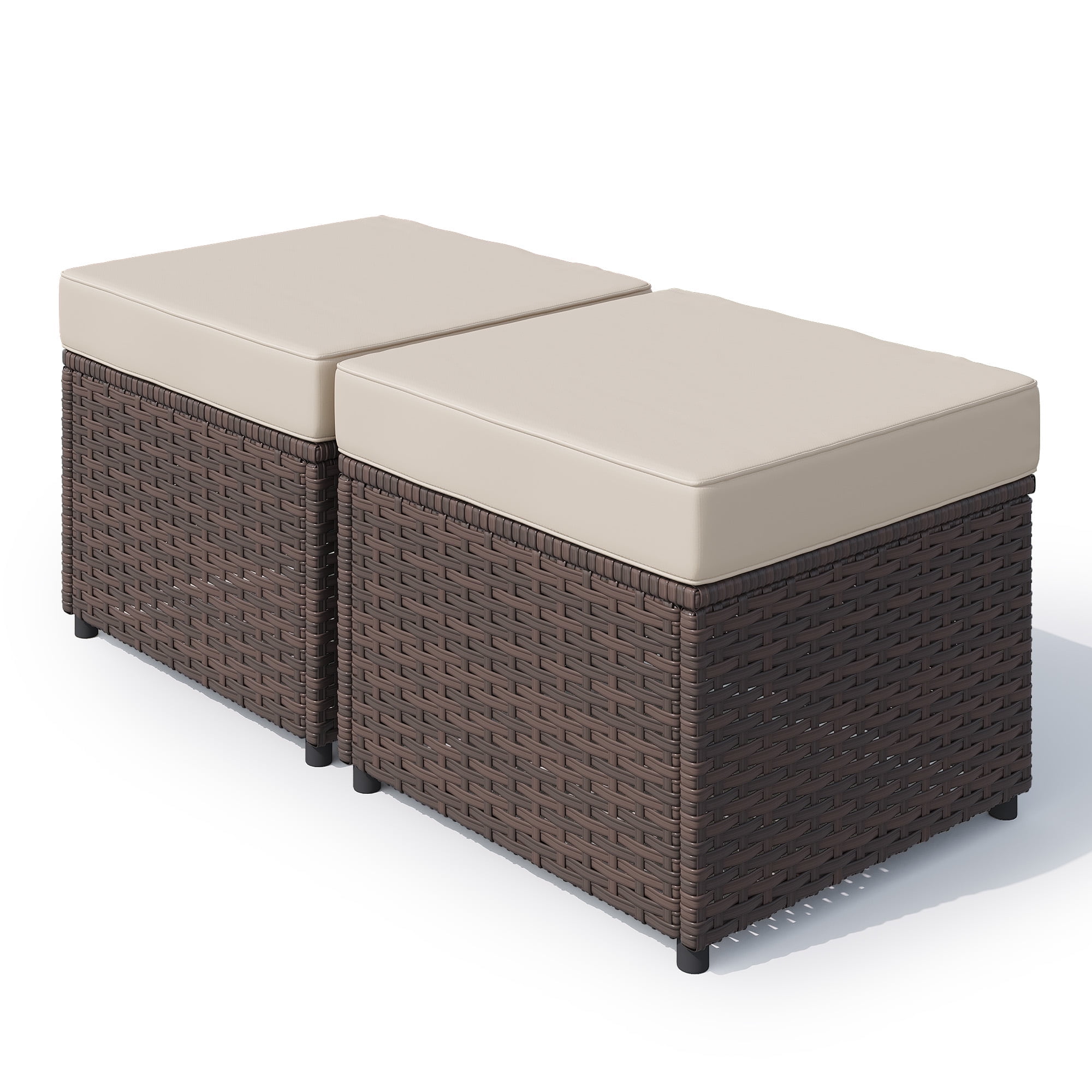 Homrest Outdoor Patio Ottomans Set of 2, 20-Inch All-Weather PE Wicker ...