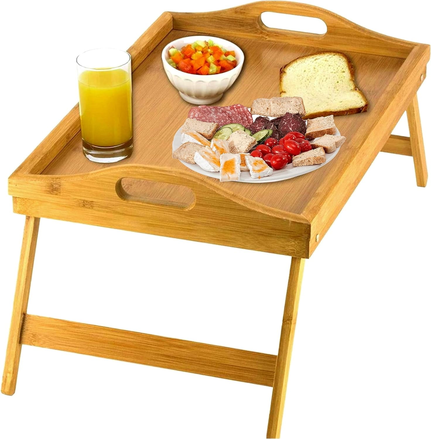 Homritus Bamboo Bed Tray Table with Folding Legs, Breakfast Tray ...