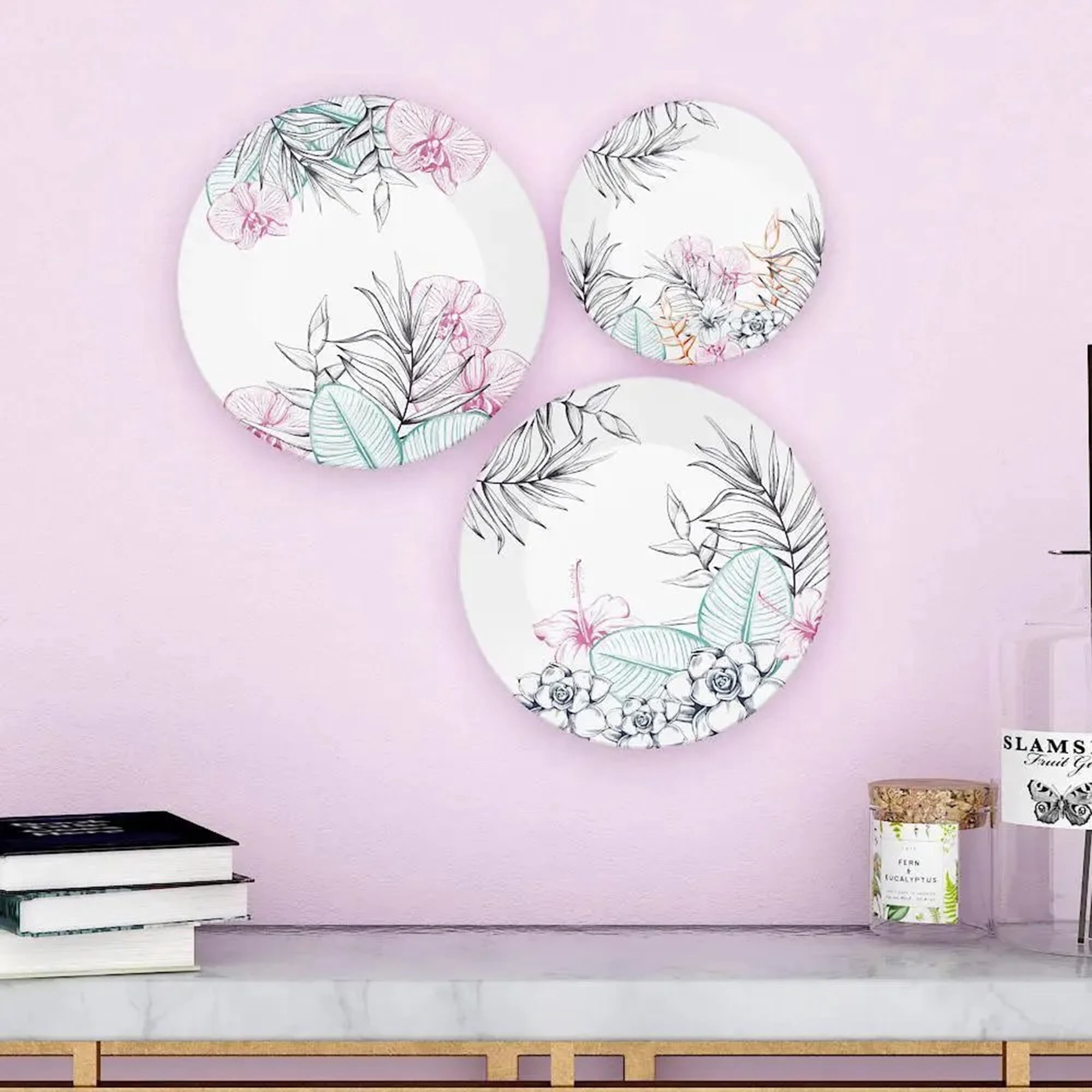 Homscape Ceramic Wall Plates With Beautiful Outline Flower Art Wall ...