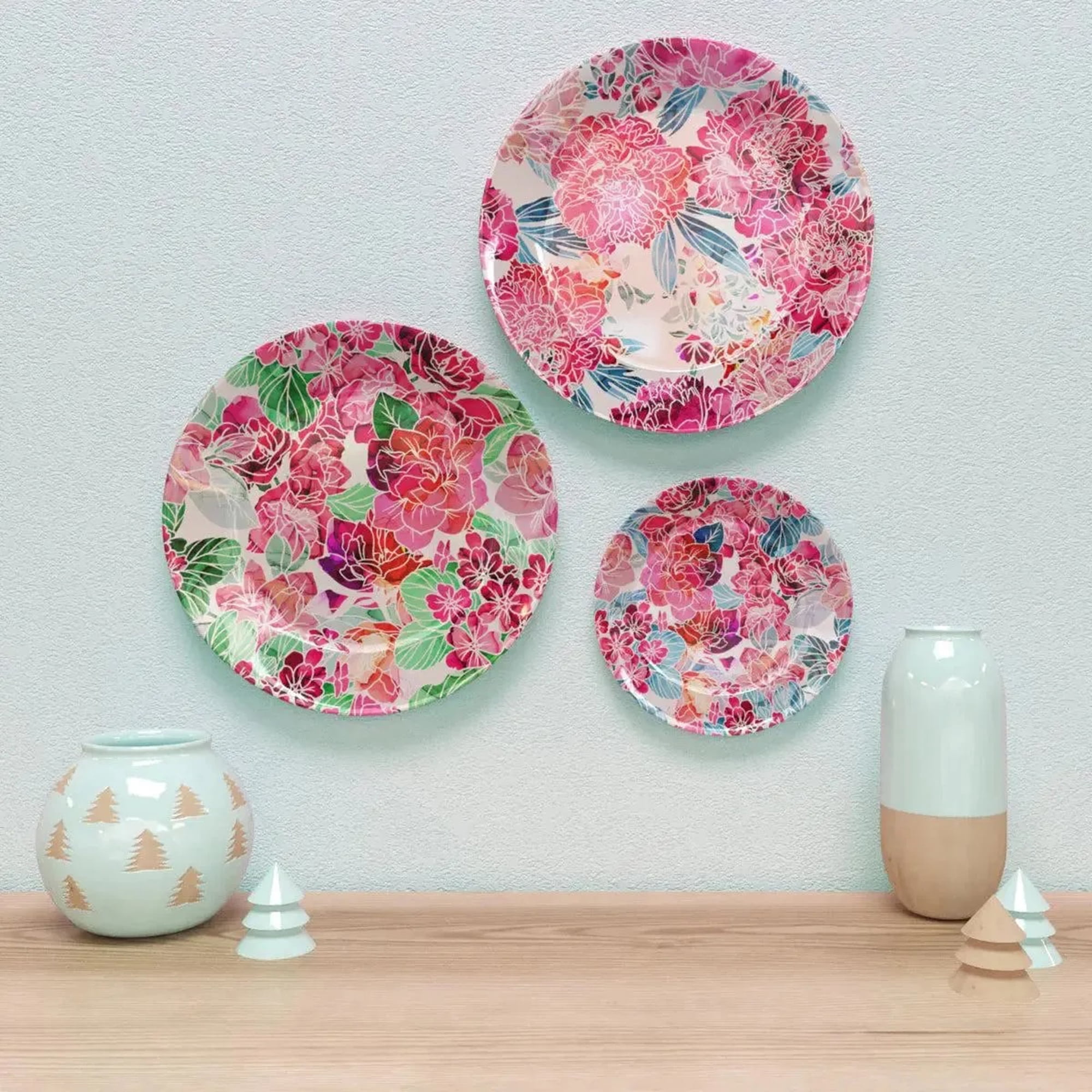 Homscape Ceramic Wall Plates With Beautiful Transparent Flowers Art ...
