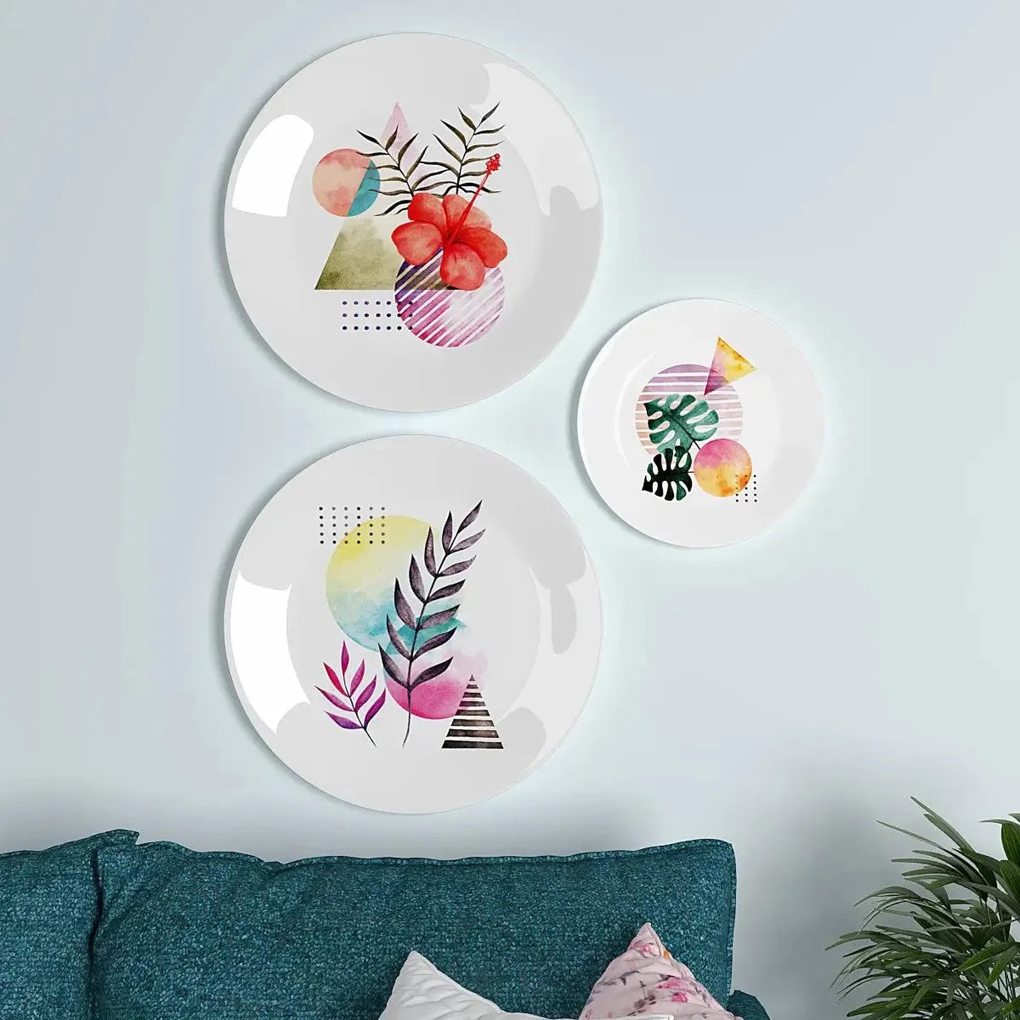 Homscape Ceramic Wall Plates With Beautiful Watercolor Modern Art Wall ...