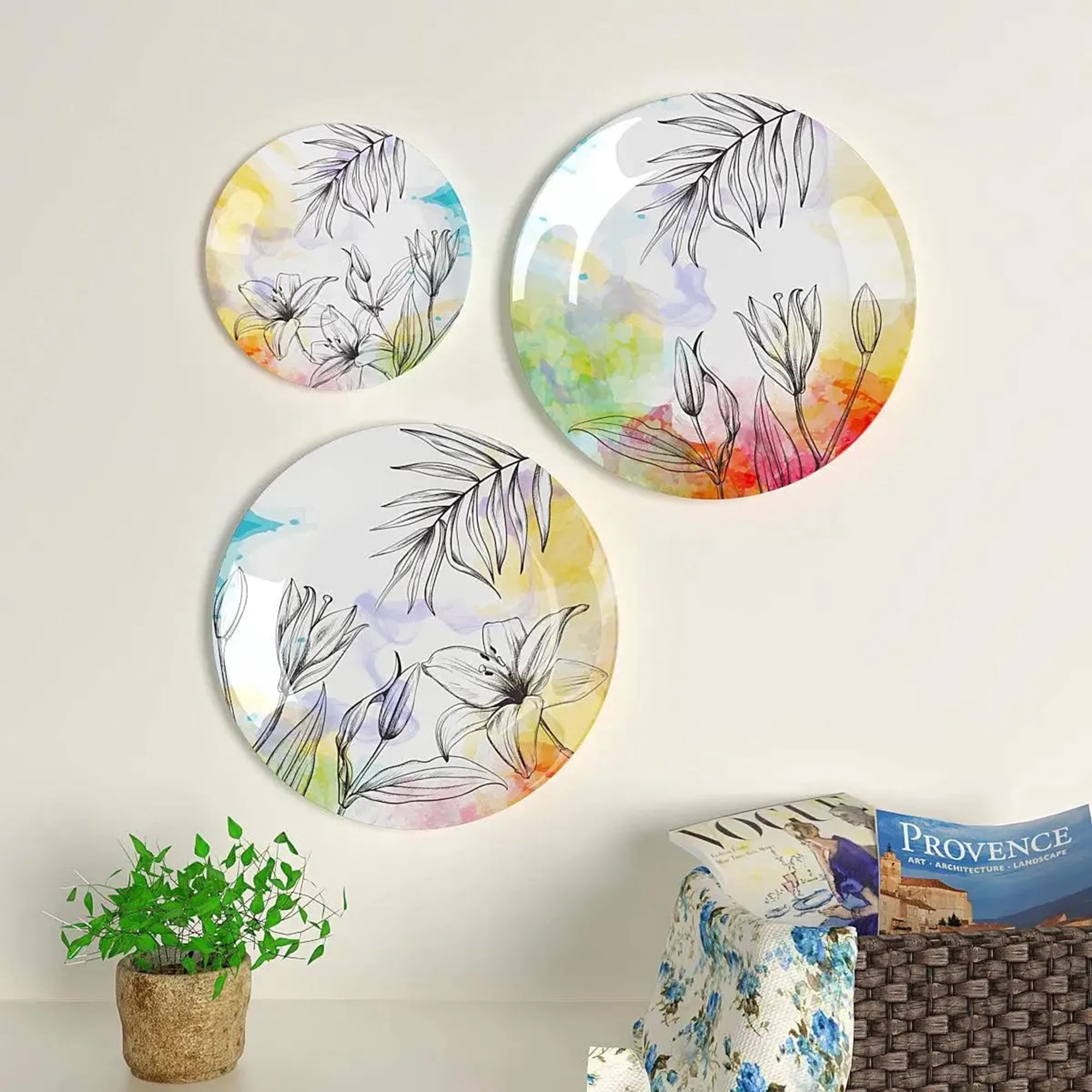 Homscape Ceramic Wall Plates with Beautiful Flower Art Wall Hanging ...