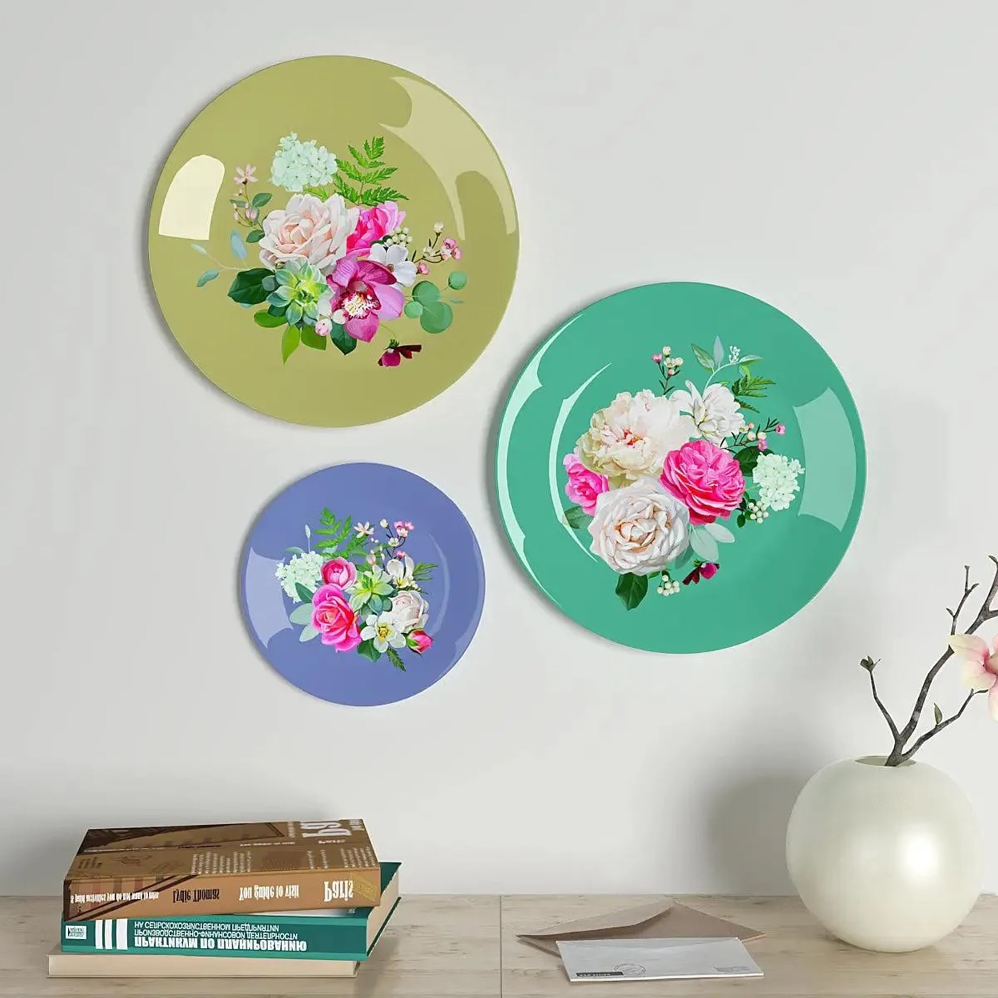 Homscape Ceramic Wall Plates with Beautiful Rose Flowers Design Art ...