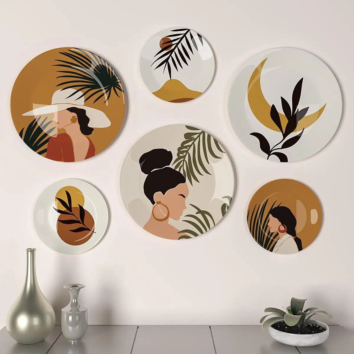 Homscape Decorative Wall Decor Plates In Boho Chic Ladies Design Set of ...