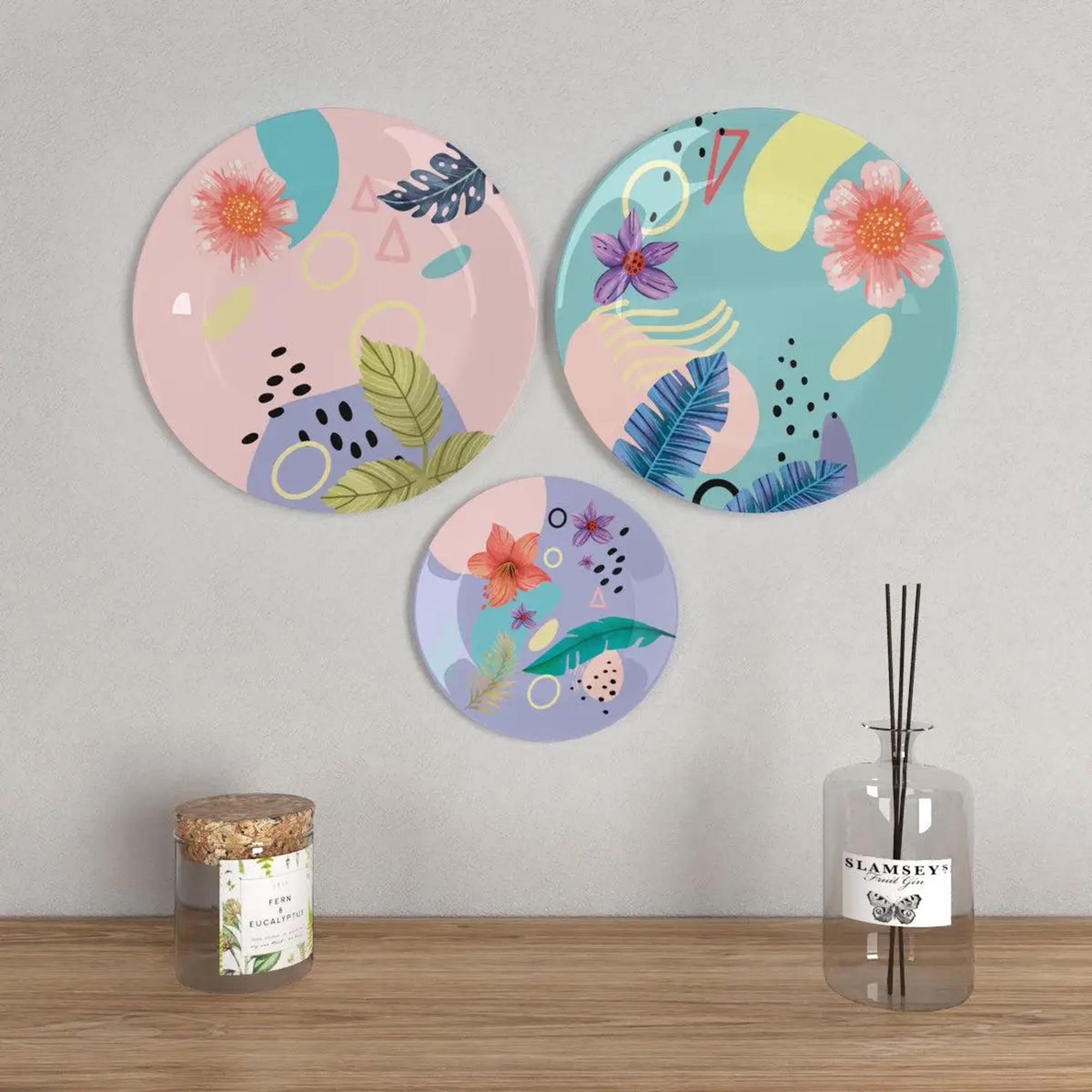 Homscape Decorative Wall Plates With Abstract Floral Art Pattern ...