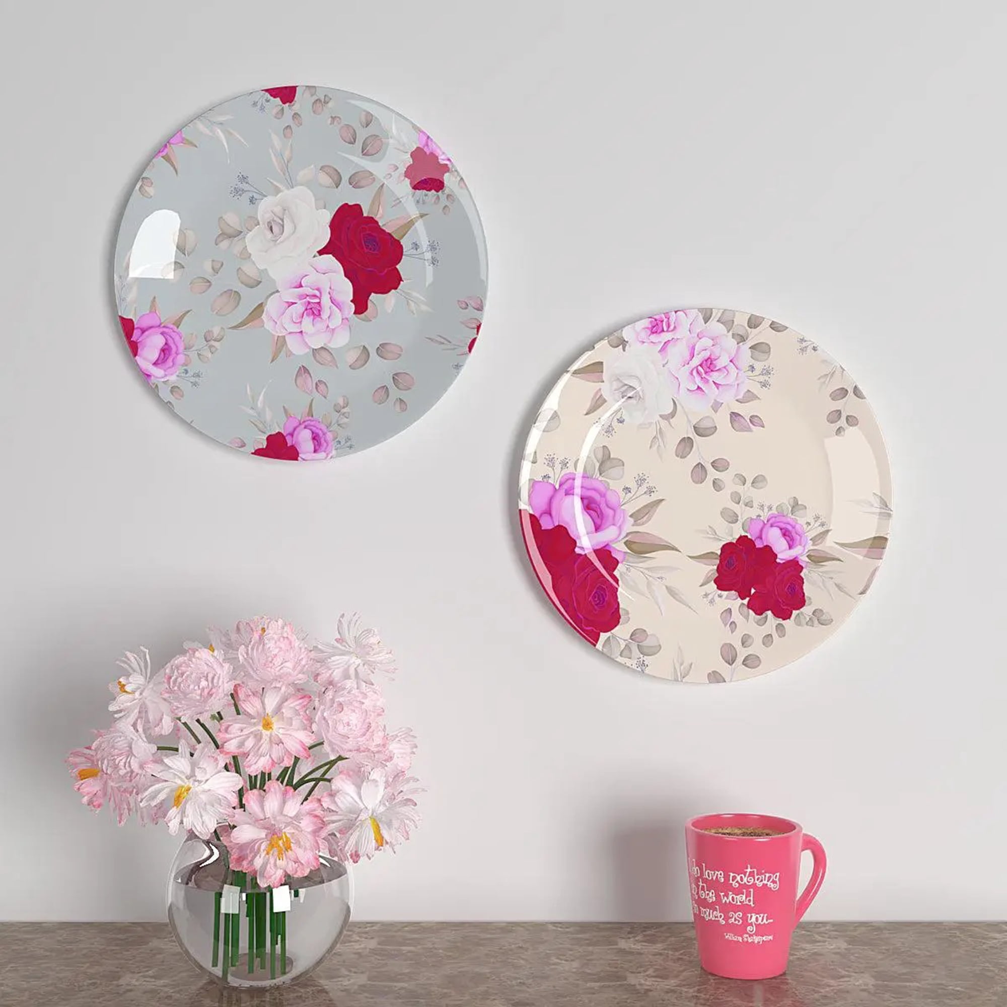 Homscape Decorative Wall Plates With Beautiful Rose Flower Pattern Ceramic Plate Wall Hanging ...