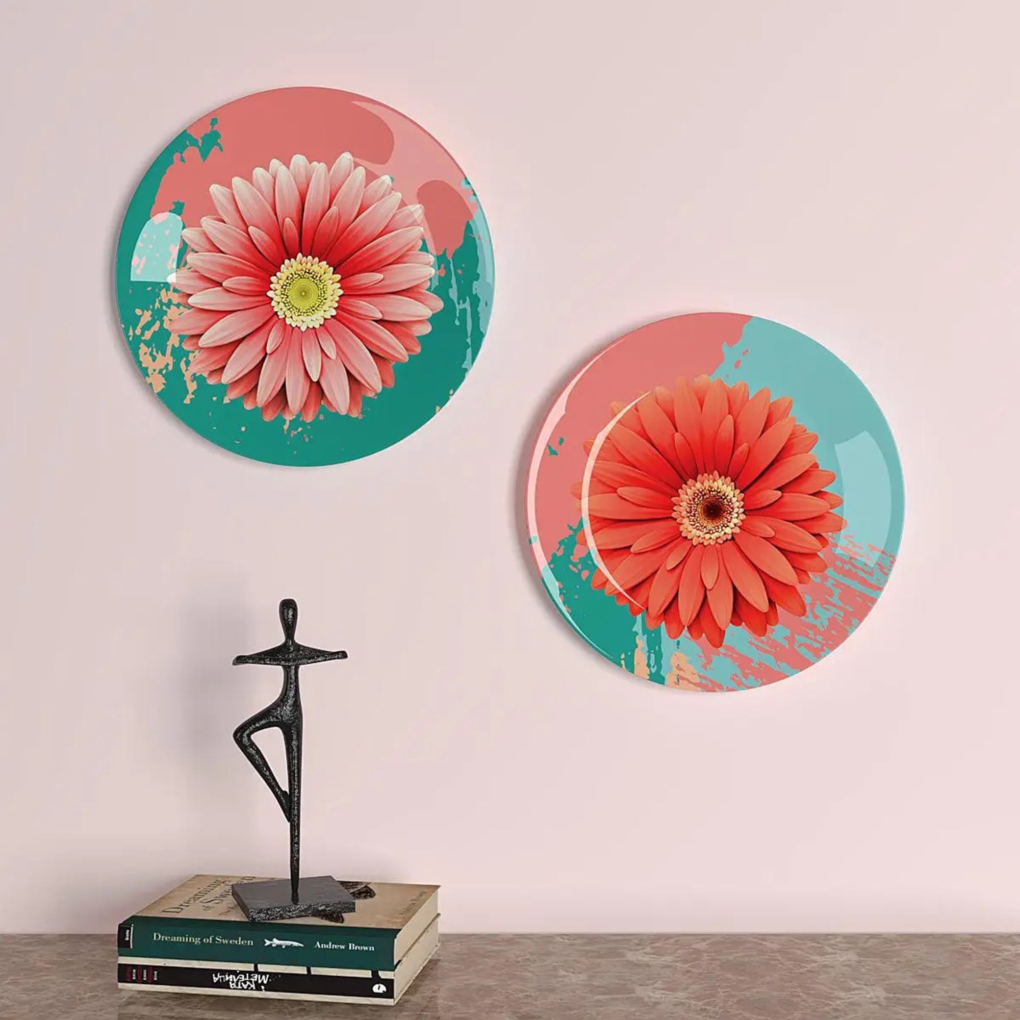 Homscape Decorative Wall Decor Plates With Daisy Flower Art Ceramic Plate, Wall Hanging Set of 2 ...