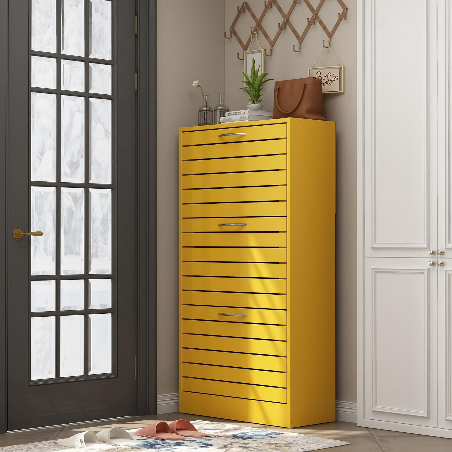 Homsee 3-Drawer Shoe Storage Cabinet with Louver Doors, 3-Tier ...