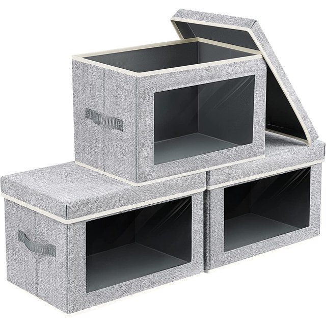 Homsorout 3-Pack Fabric Storage Bins with Lids and Window, Organizer ...
