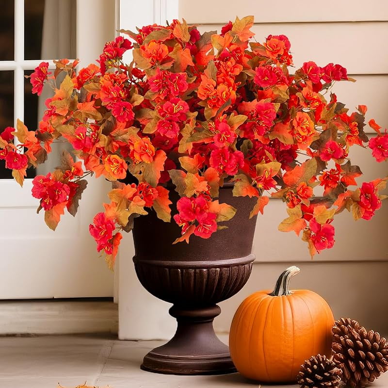 Homsunny Fall Flowers for Outdoors, 2 PCS Fake Fall Flowers UV ...