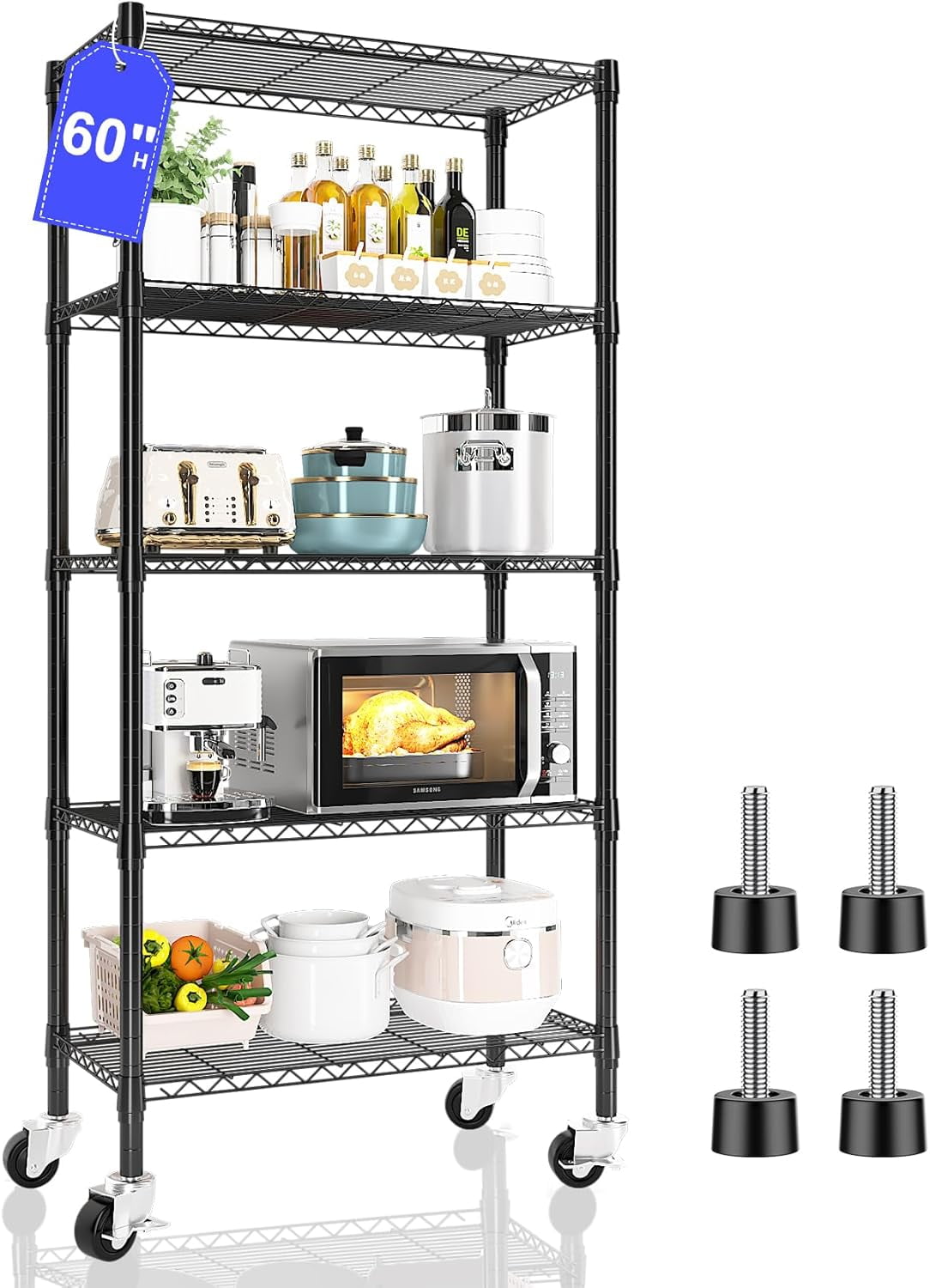 Homtell 5 Tier Shelving Unit Wire Rack, Heavy Duty Adjustable Shelf ...