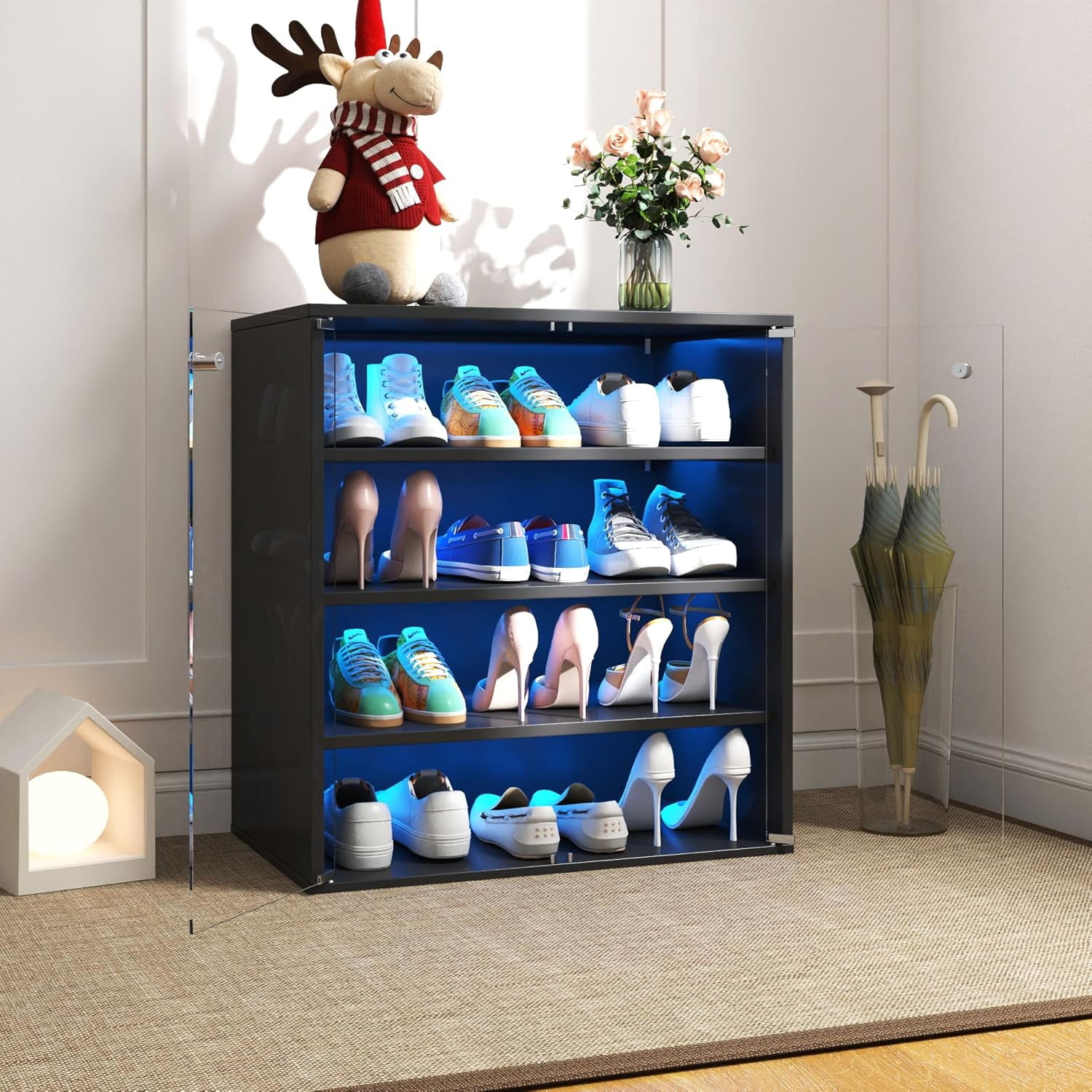 Homtique Shoe Box with RGB LED Light, Modern 4-Tier Stackable Storage ...