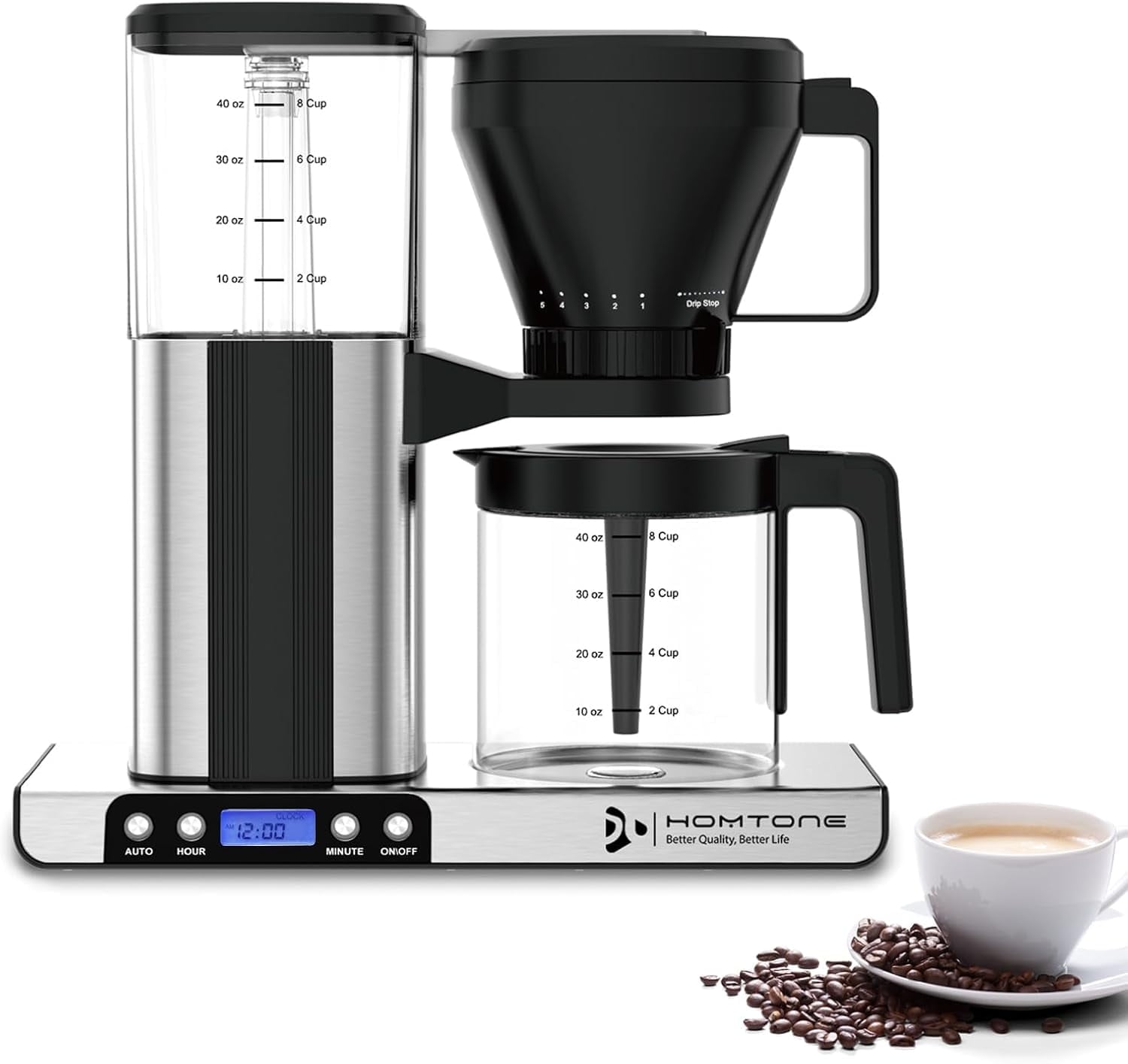 Homtone 8 Cup Programmable Coffee Maker with Adjustable Flow Rate ...