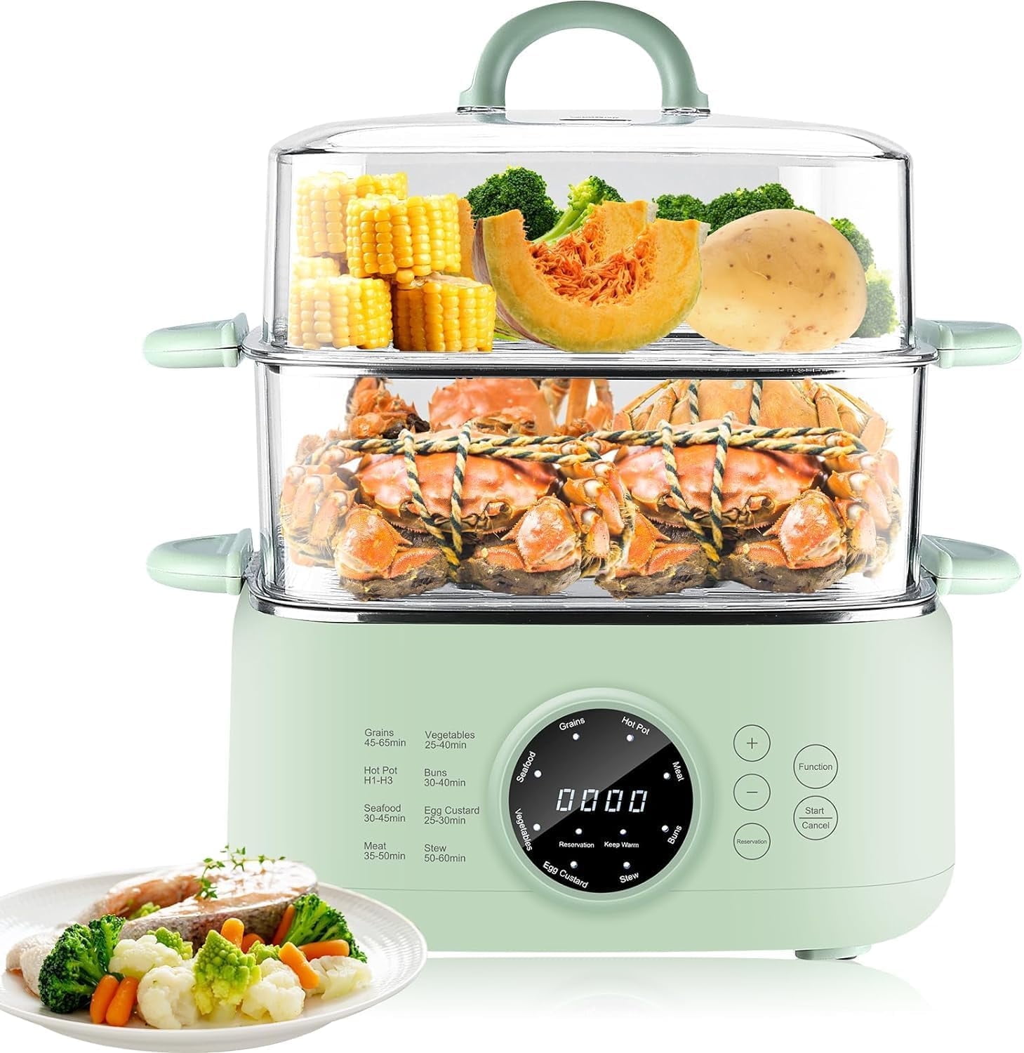 Homtone Electric Food Steamer 9.3L 2-Tier Vegetable Steamer with 24H Timer 6H Auto Warming & 8 ...