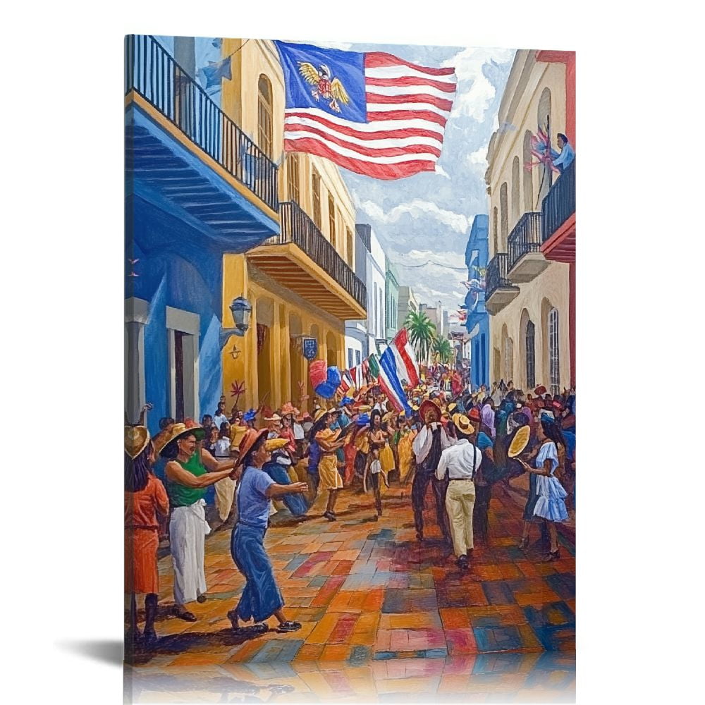 Homura Puerto Rican Pride Canvas Wall Art - Vibrant Street Scene with ...