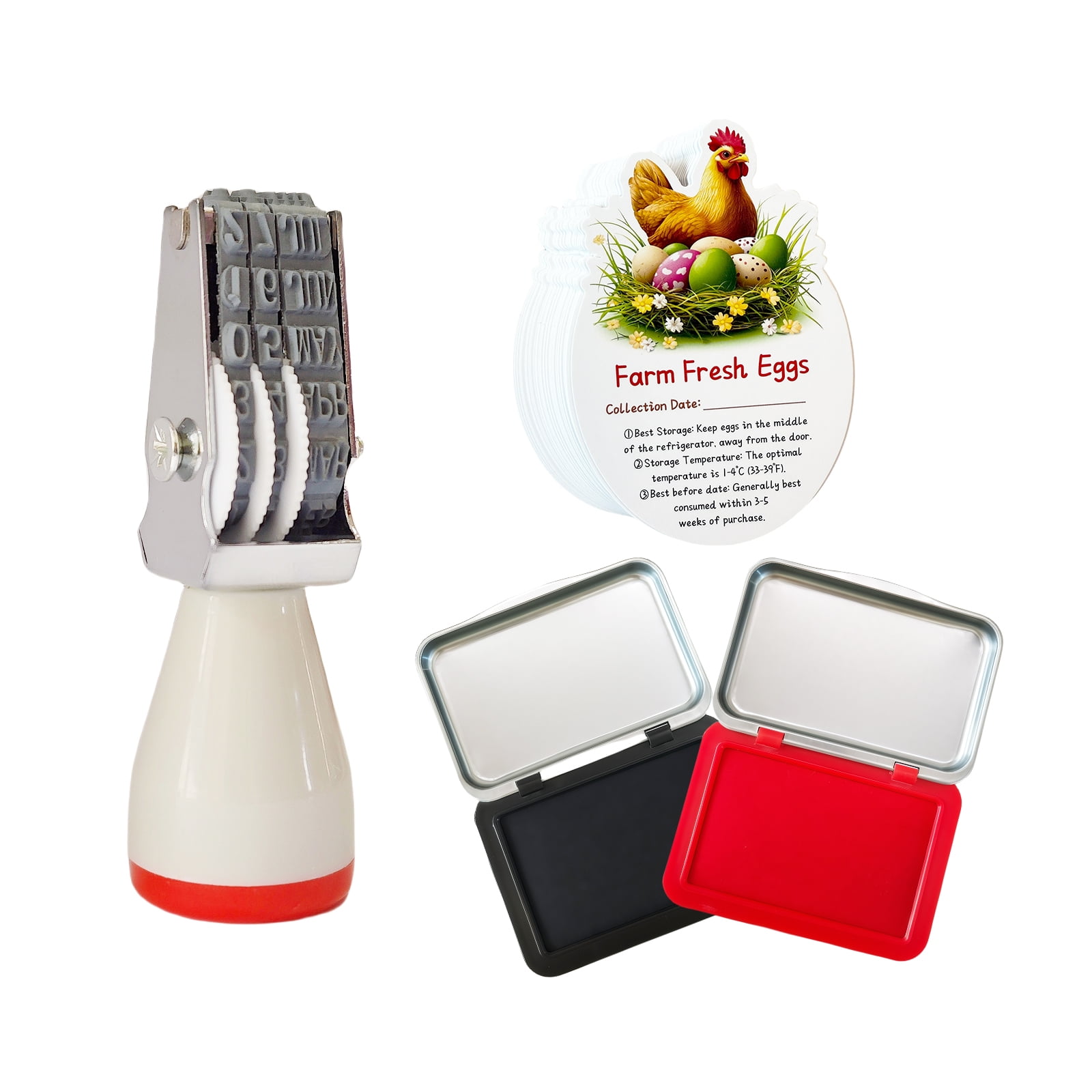 Homvik Egg Dater Kit, 4mm Rubber Egg Stamp, Red Black Egg-Safe Ink, 50 ...