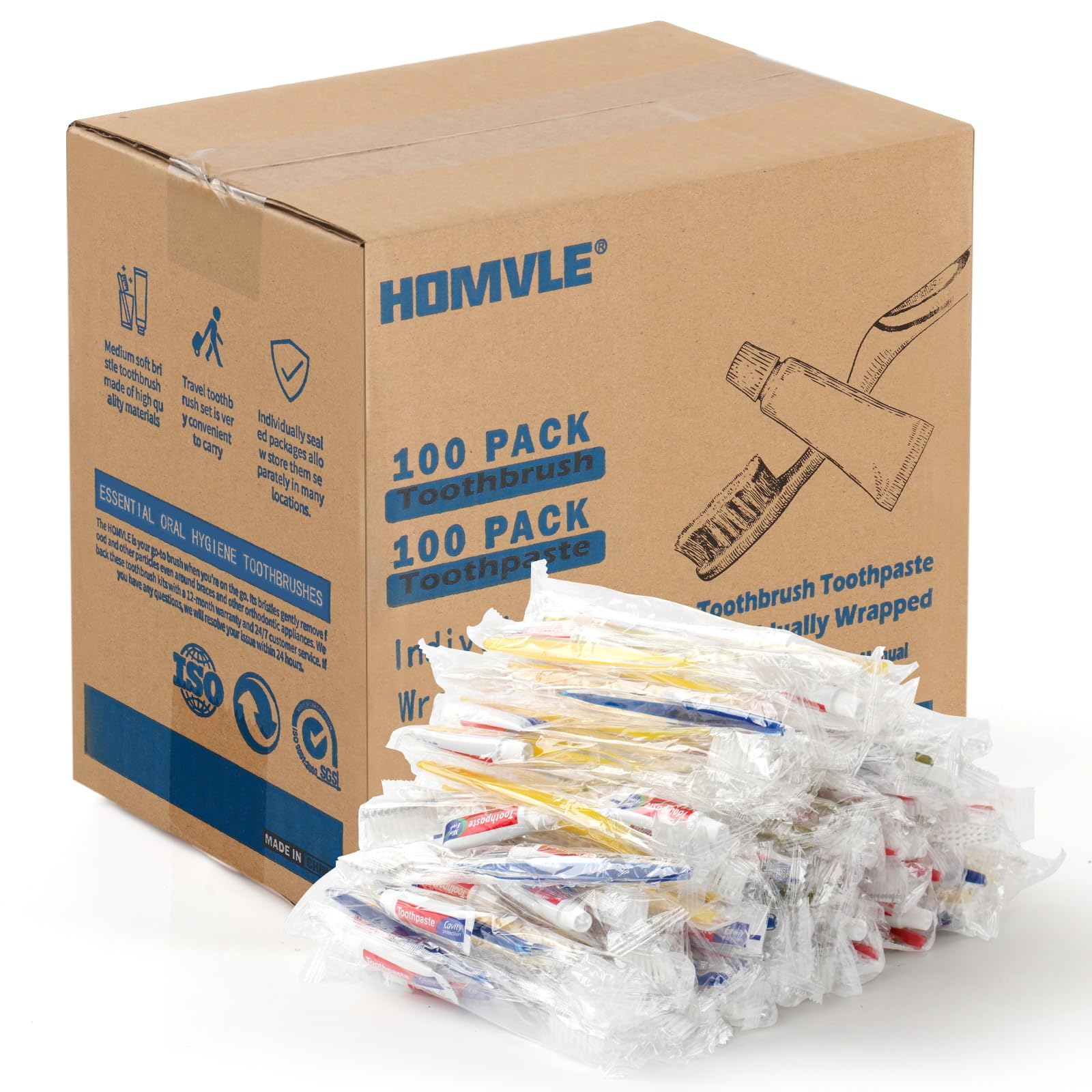 Homvle 100 Packs Disposable MSF2 Toothbrushes with Toothpaste ...