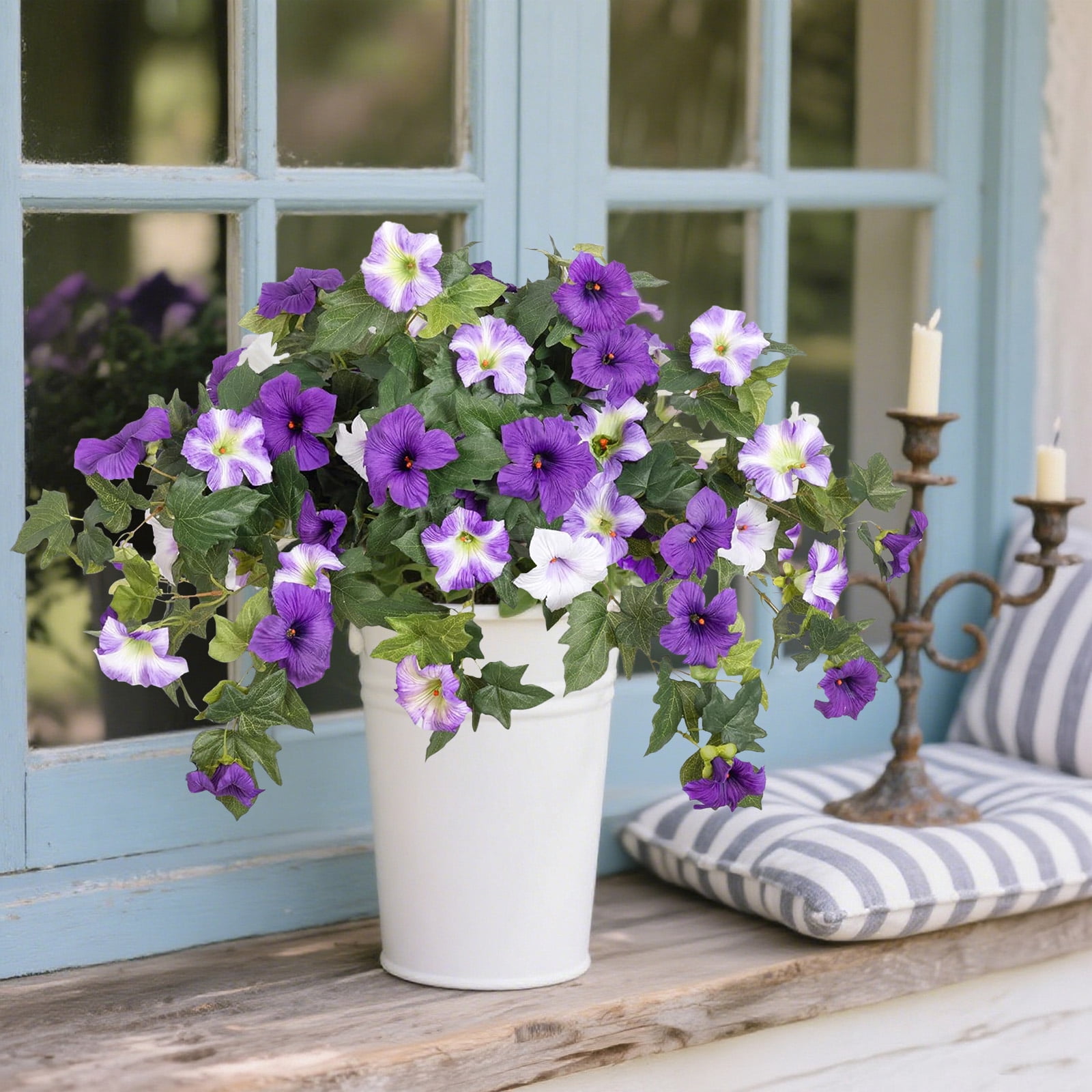 Homwamee 2 Bundle Artificial Fake Flowers Plants Purple, Faux Petunias ...