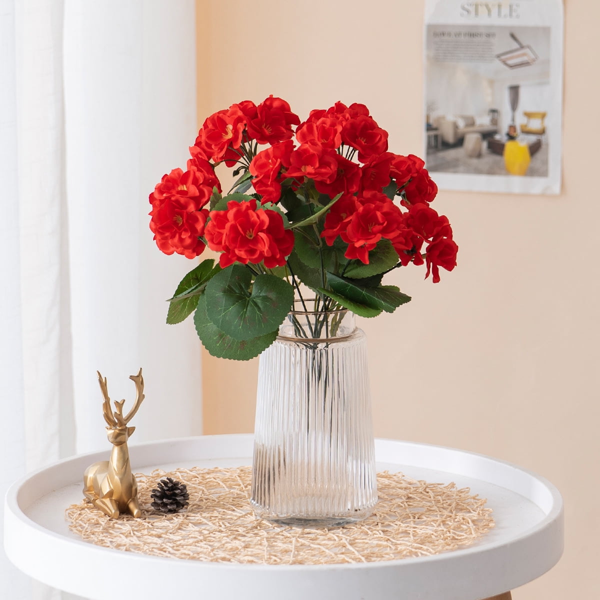 Homwamee 2 Bundles Artificial Geranium Fake Flowers , Red UV Resistant ...