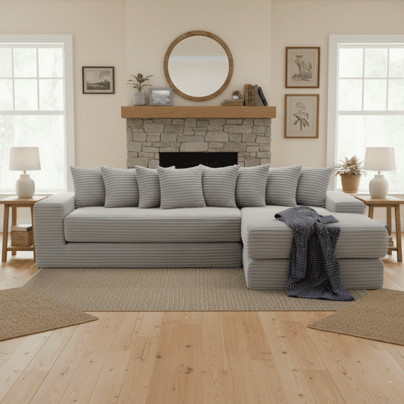 Homy Casa 110" L-Shaped Convertible Sectional Sofa with Chaise, Corduroy Sleeper Sofa Bed ...