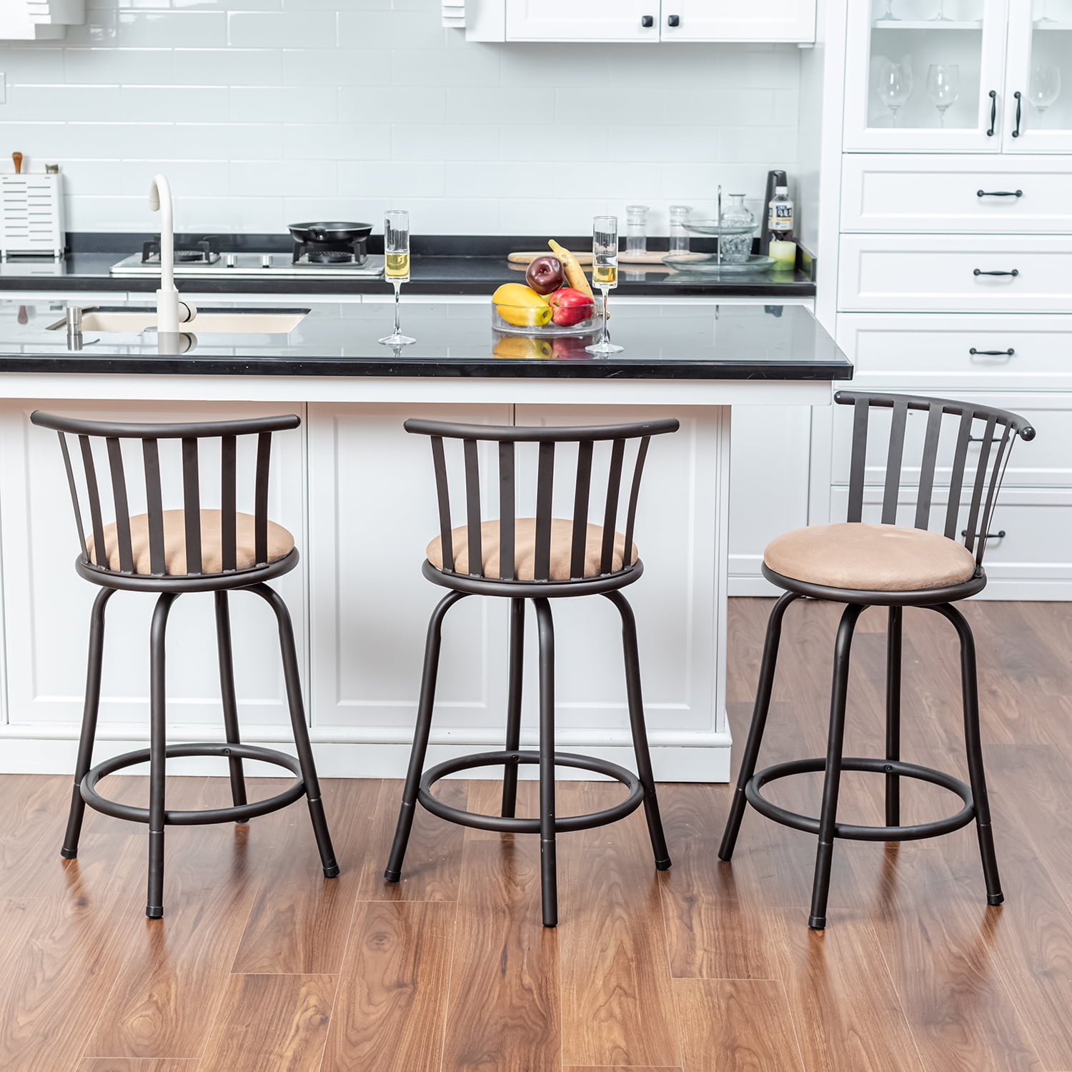 Homy Casa 24'' Swivel Counter Height Bar Stools Set of 3 with Backrest ...