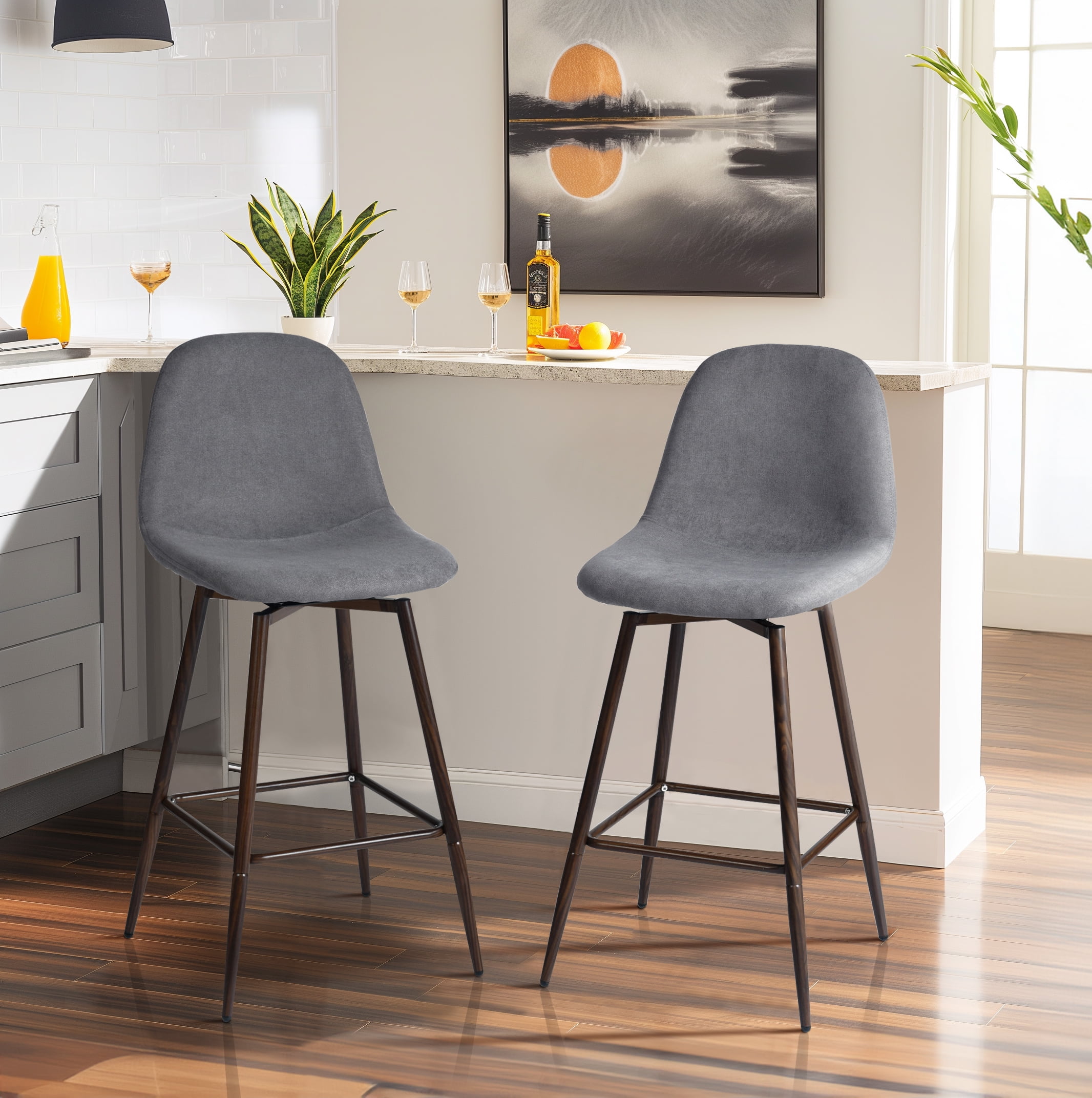Homy Casa 26 Counter Height Bar Stools Set of 2 - Dark Grey - Walmart.com