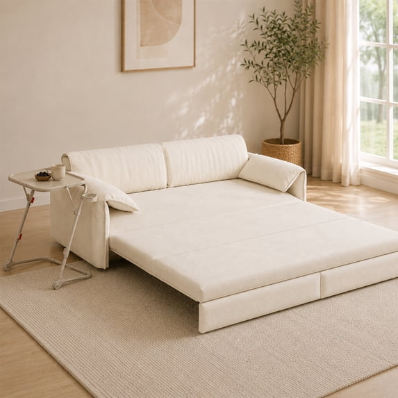 Homy Casa 3-in-1 Velvet Queen Sleeper Sofa with Free Cream Rolling Tray ...
