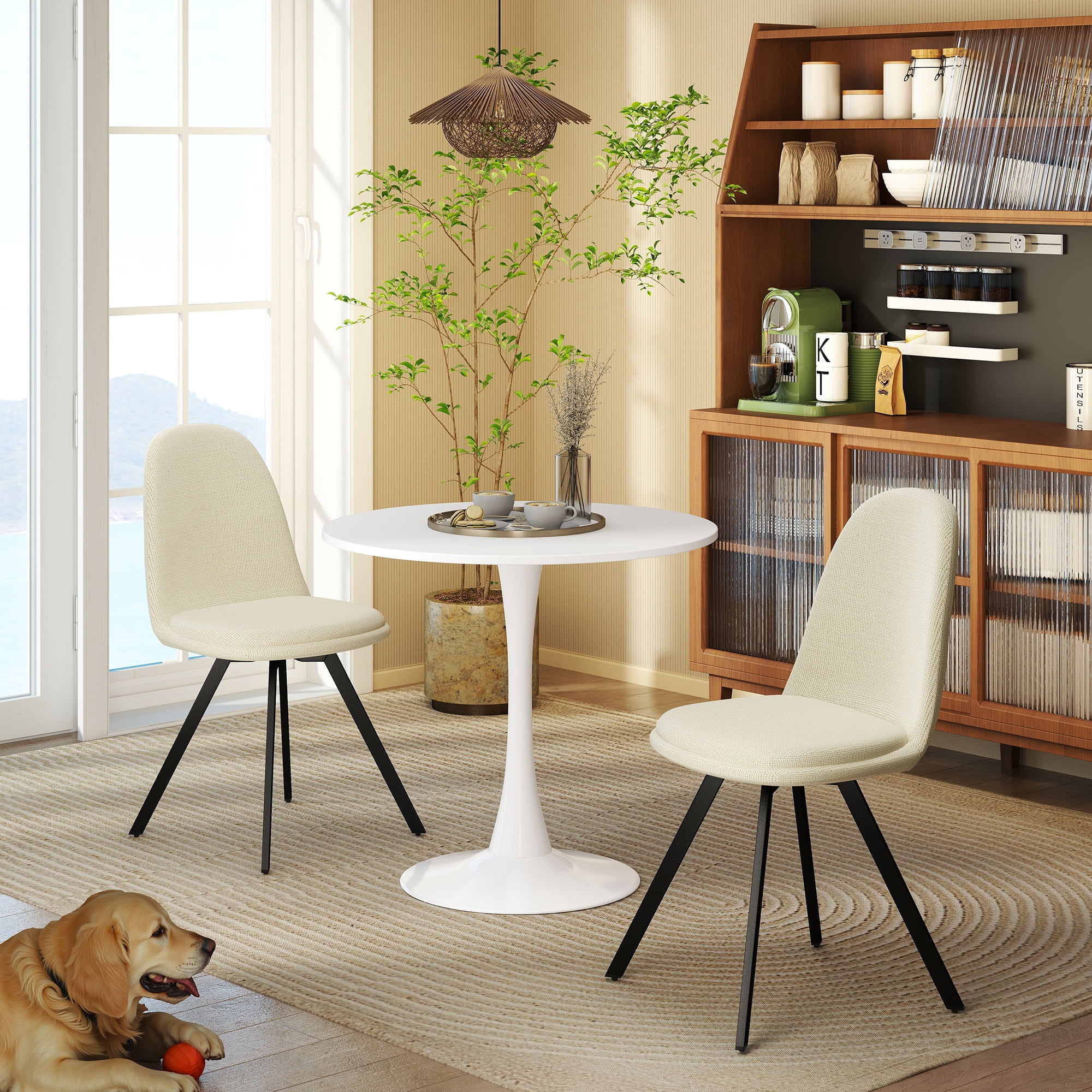 Homy Casa 31.5 Round Dining Table for 2-4 with Pedestal Base, White ...