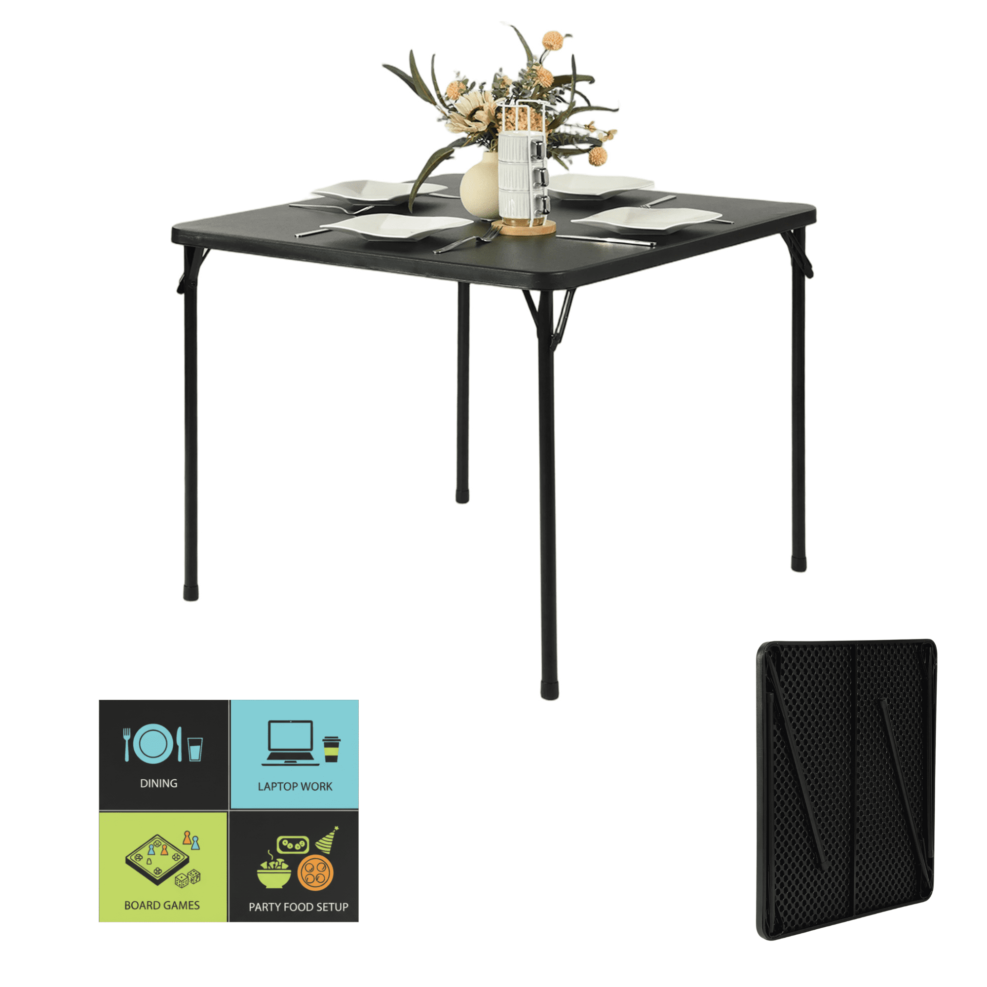 Homy Casa 34" Square Folding Card Table, Portable Plastic Table for ...