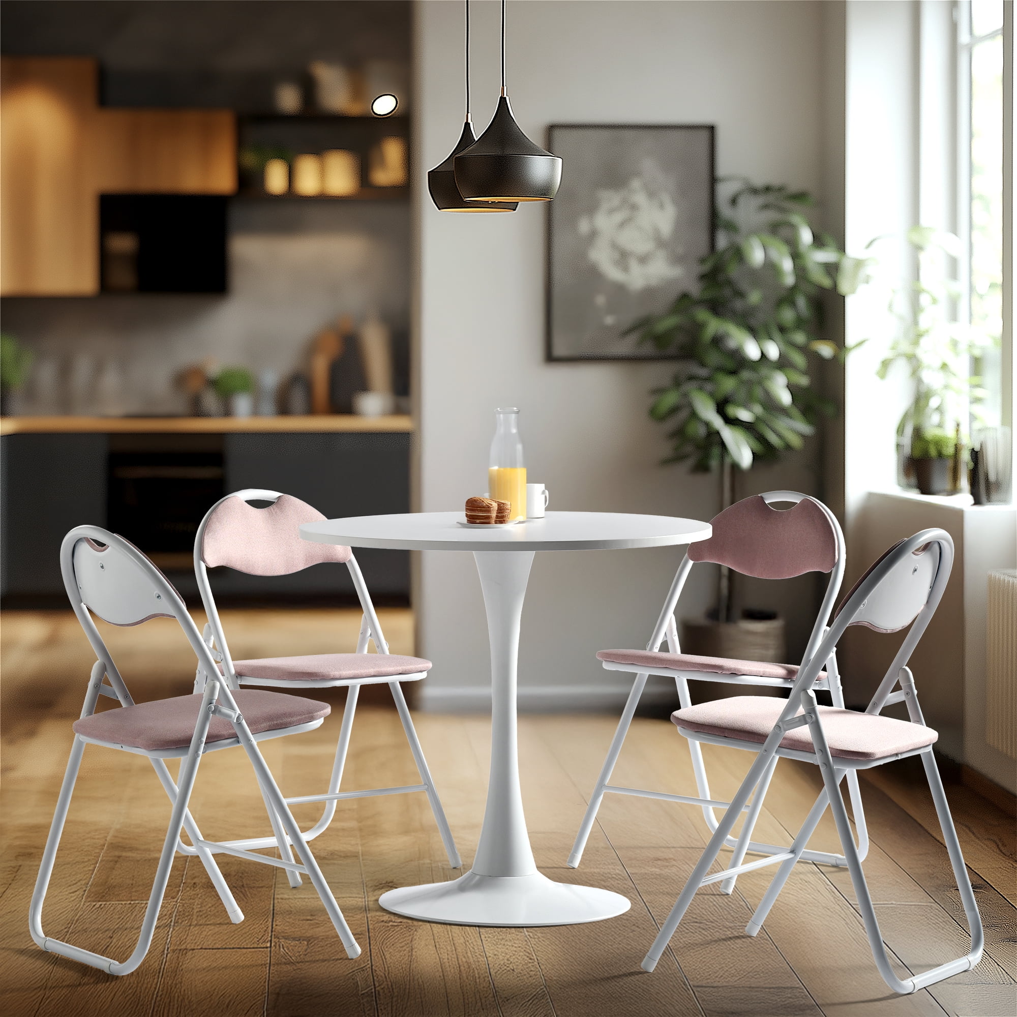 Homy Casa 4 Pack Folding Chairs with Padded Seat Stylish Backrest Metal ...
