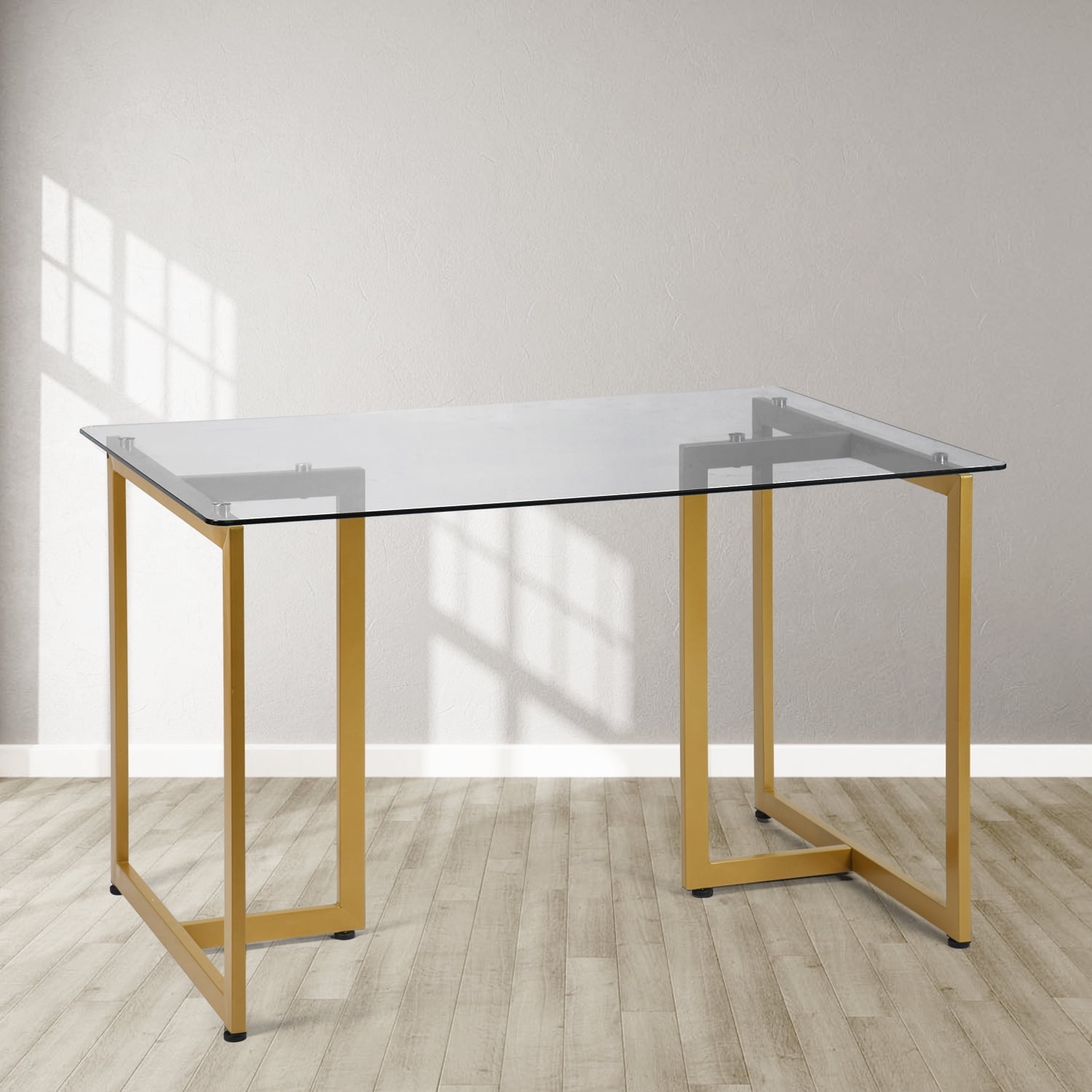Homy Casa Modern 47.2'' Dining Table with Tempered Glass Top and Gold ...