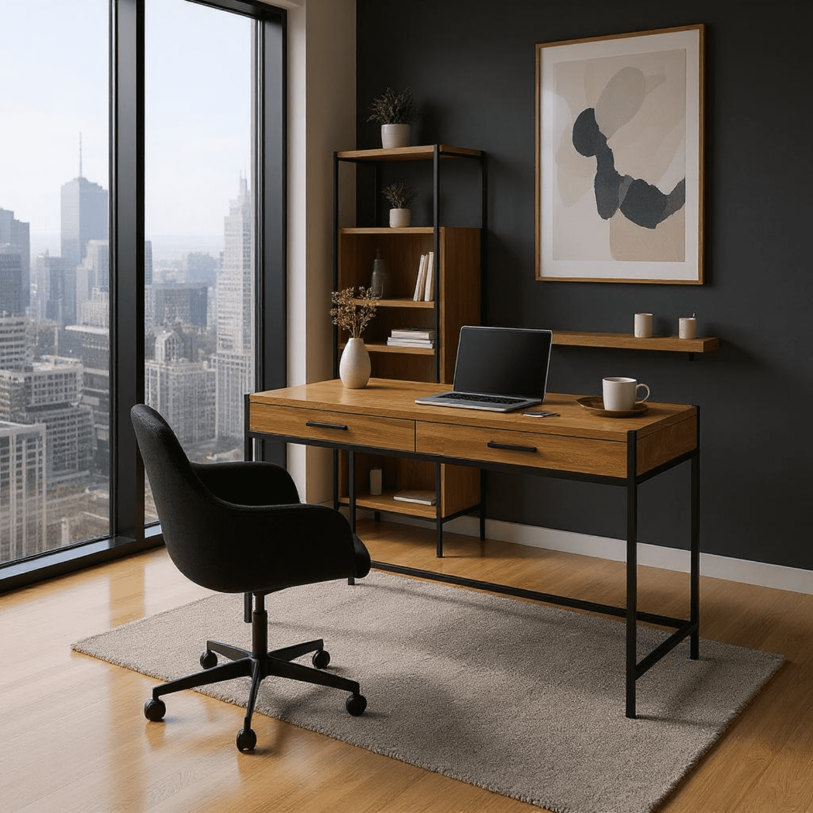 Homy Casa 47.6" Writing Desk with Drawers, Rustic Wood Desktop Home ...