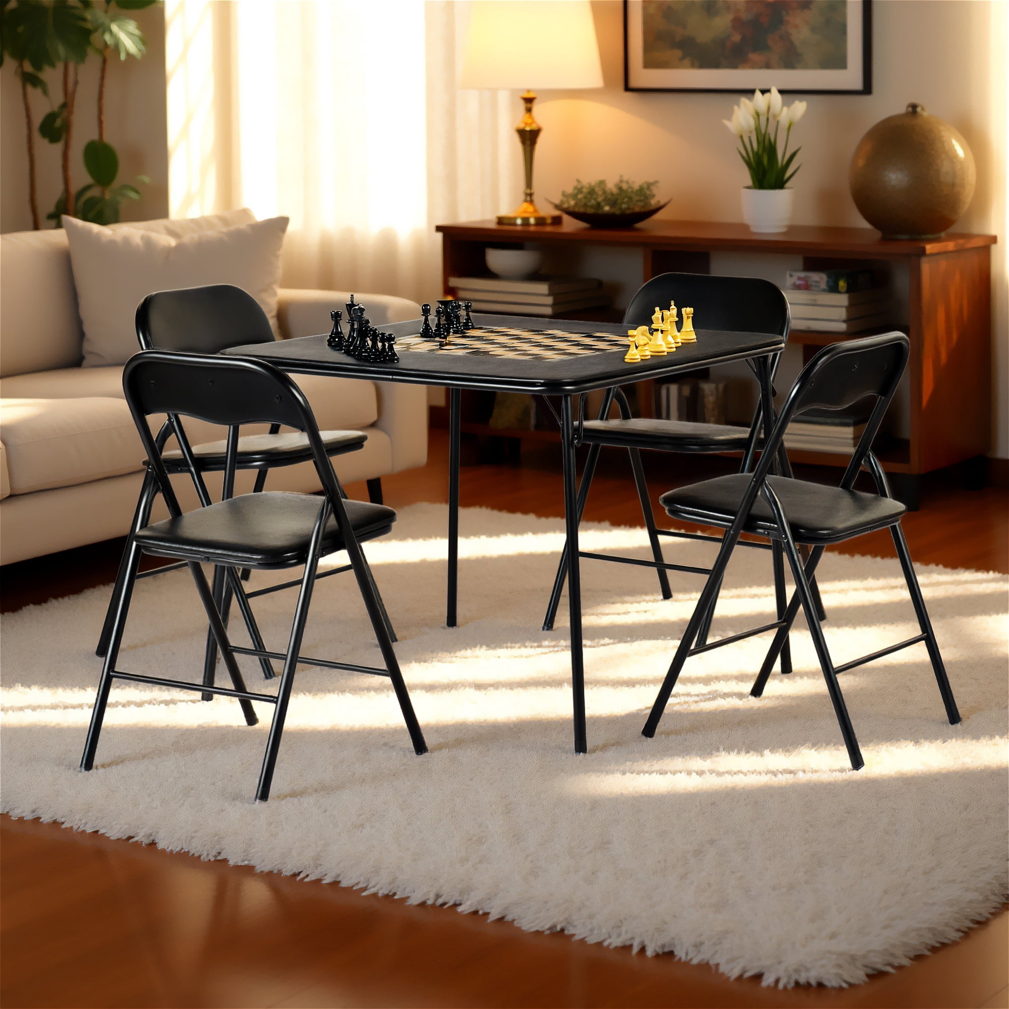 Homy Casa 5-Piece Game Card Table Set, with Folding Chairs for Poker ...