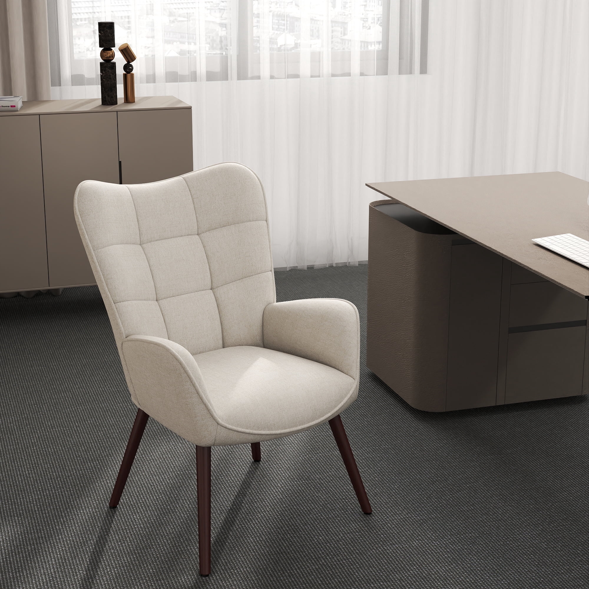 Homy Casa Modern Upholstered Accent Chair with Wood Legs, Comfy Reading ...
